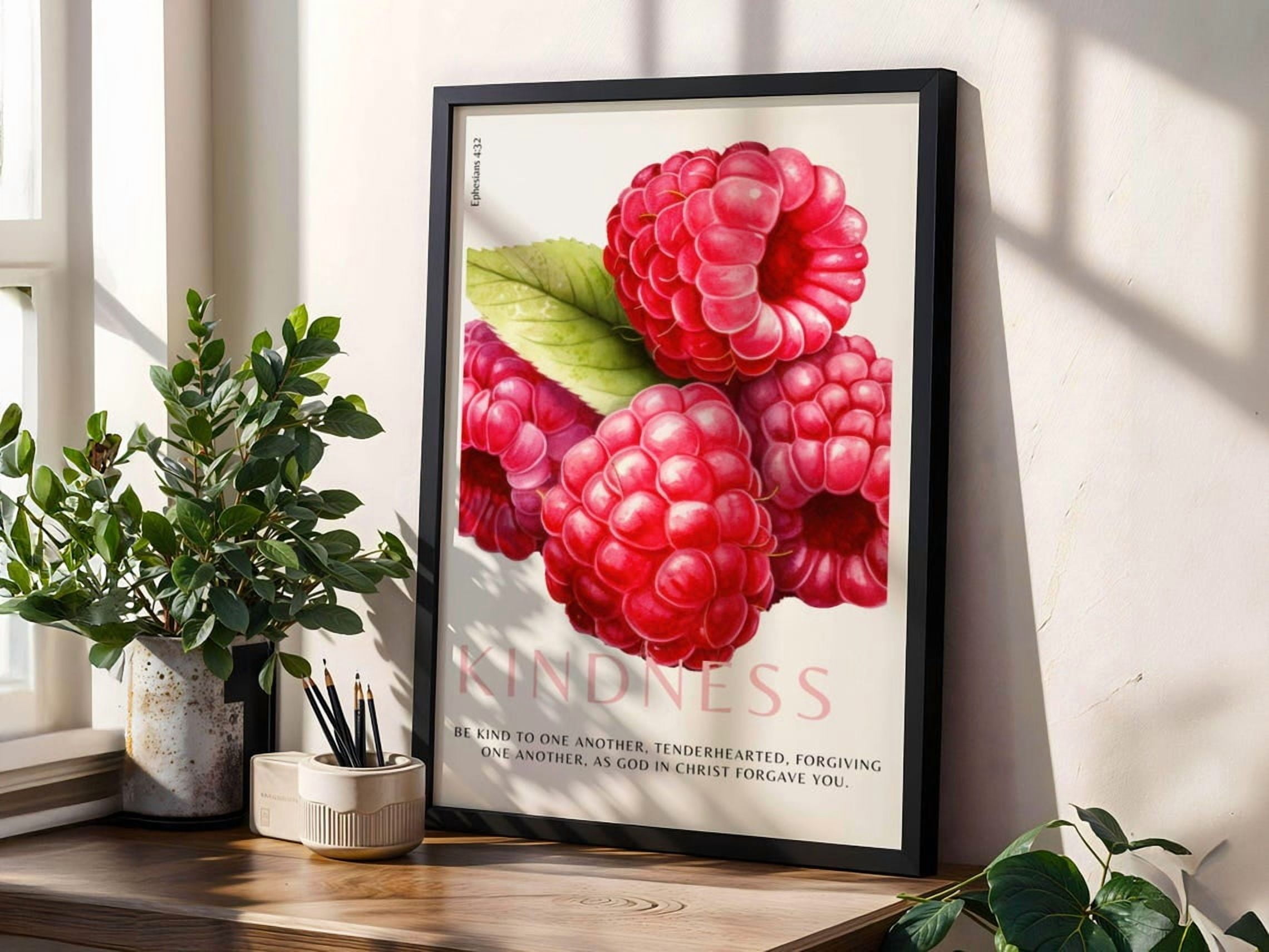 Kindness Raspberry Poster Fruit of the Spirit Scripture Wall Art for ...