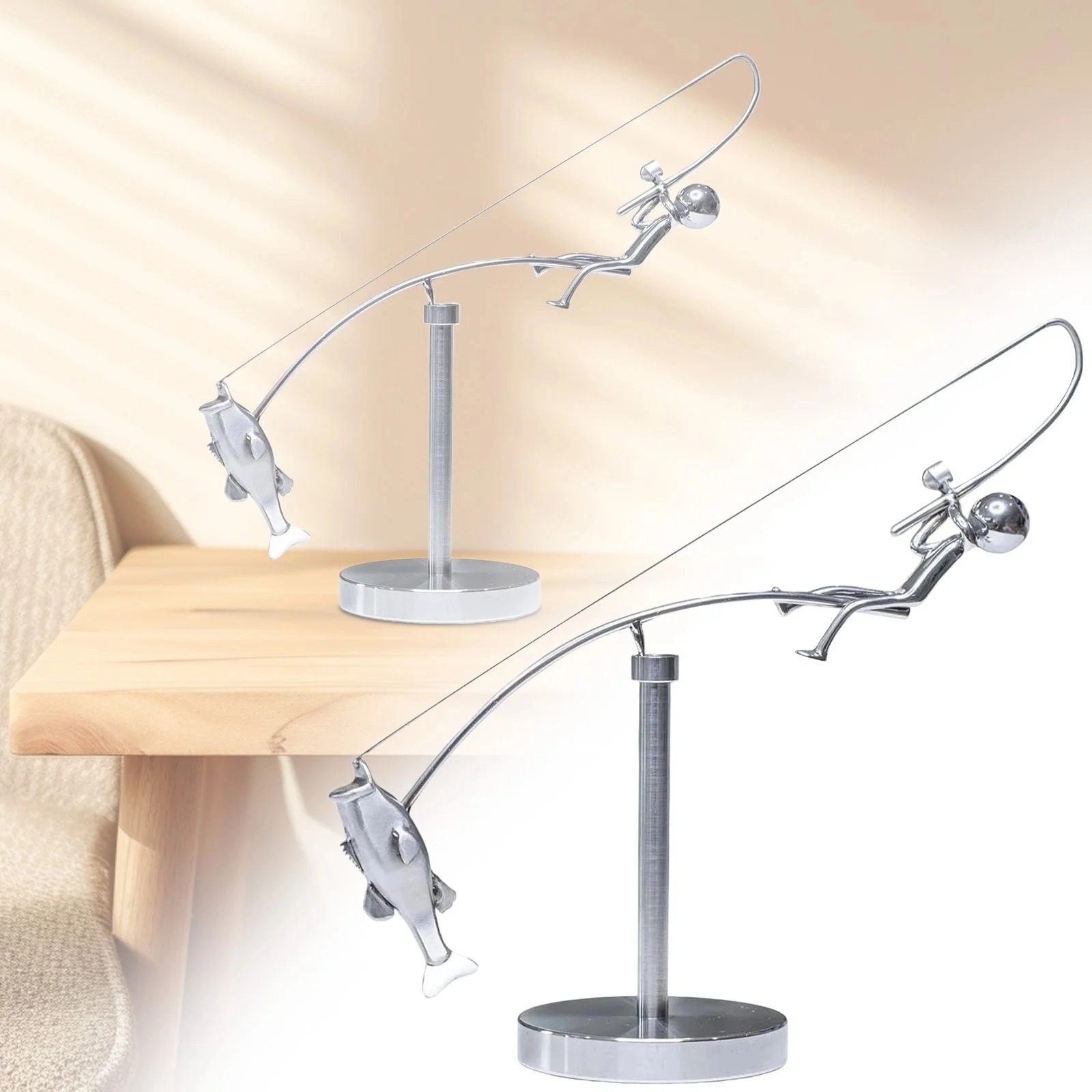 Kinetic Fishing Sculpture - Balance Art for Your Space, Fisherman ...