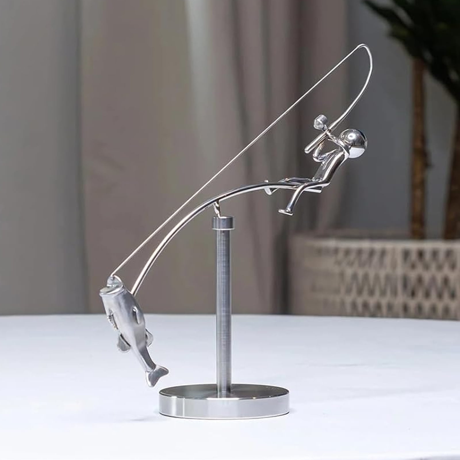Kinetic Fishing Sculpture Balance Art for Your Space Fisherman Kinetic Balancing Desk Toy ...