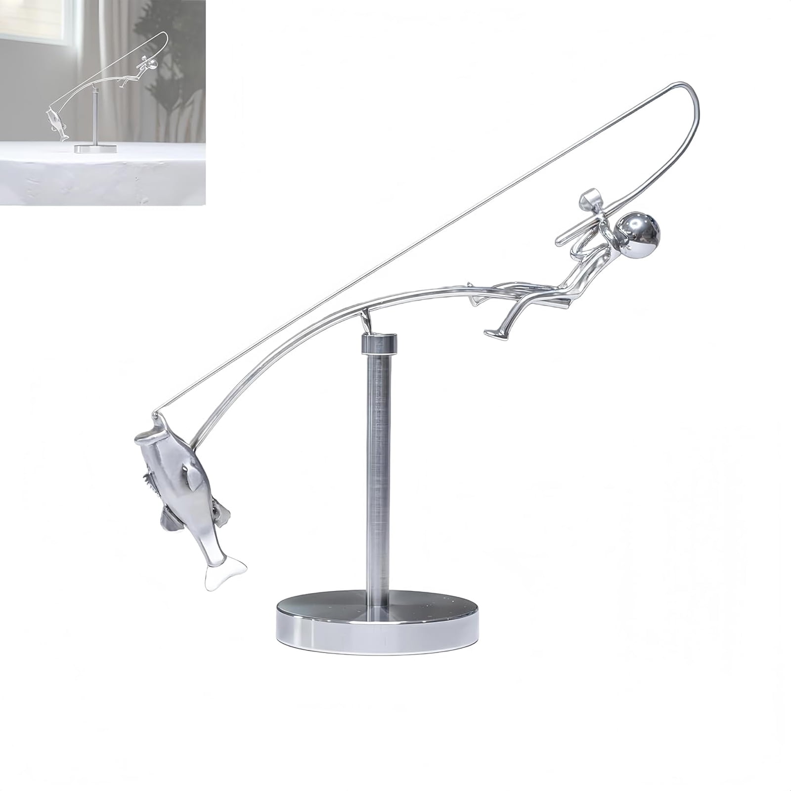 Kinetic Fishing Sculpture - Balance Art for Your Space, Fisherman Kinetic Balancing Desk Toy ...