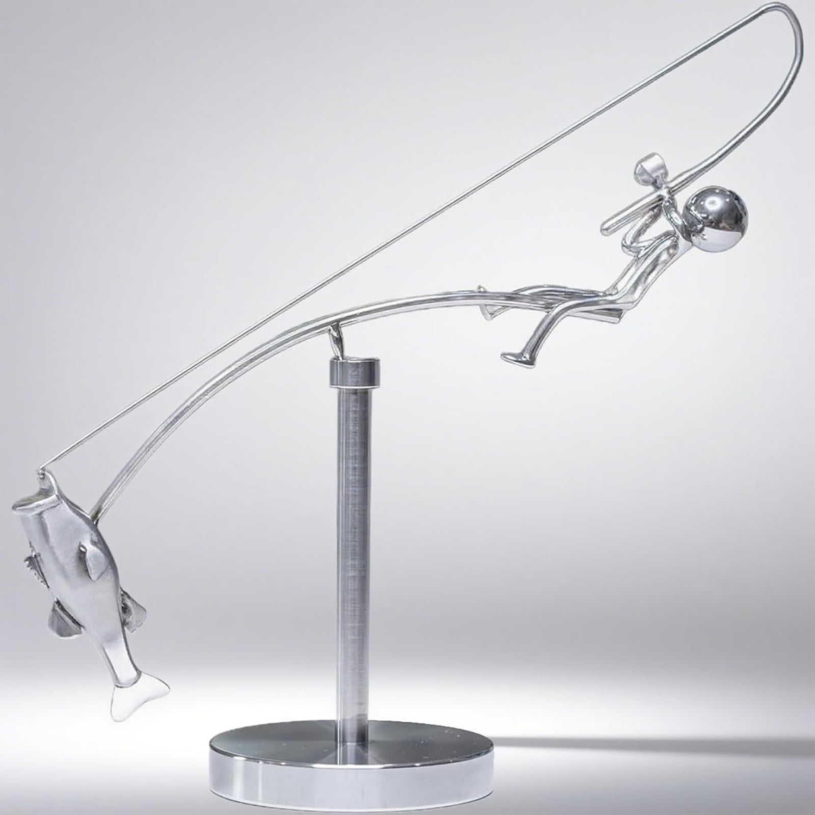 Kinetic Fishing Sculpture Balance Art for Your Space Fisherman Kinetic Balancing Desk Toy ...