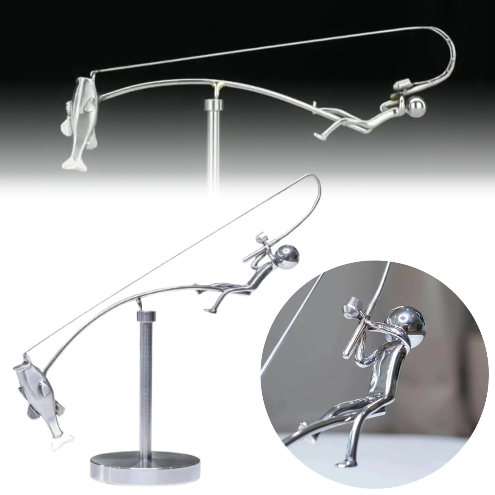 Kinetic Fishing Sculpture,The Fisherman Balancing Sculpture,Desktop Balance Art Decorations ...