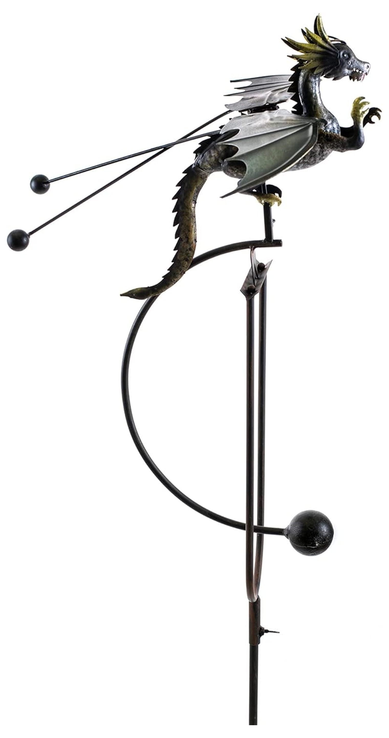 Kinetic Metal Mystical Dragon Yard Stake Wind Spinner Rocker Rocking ...