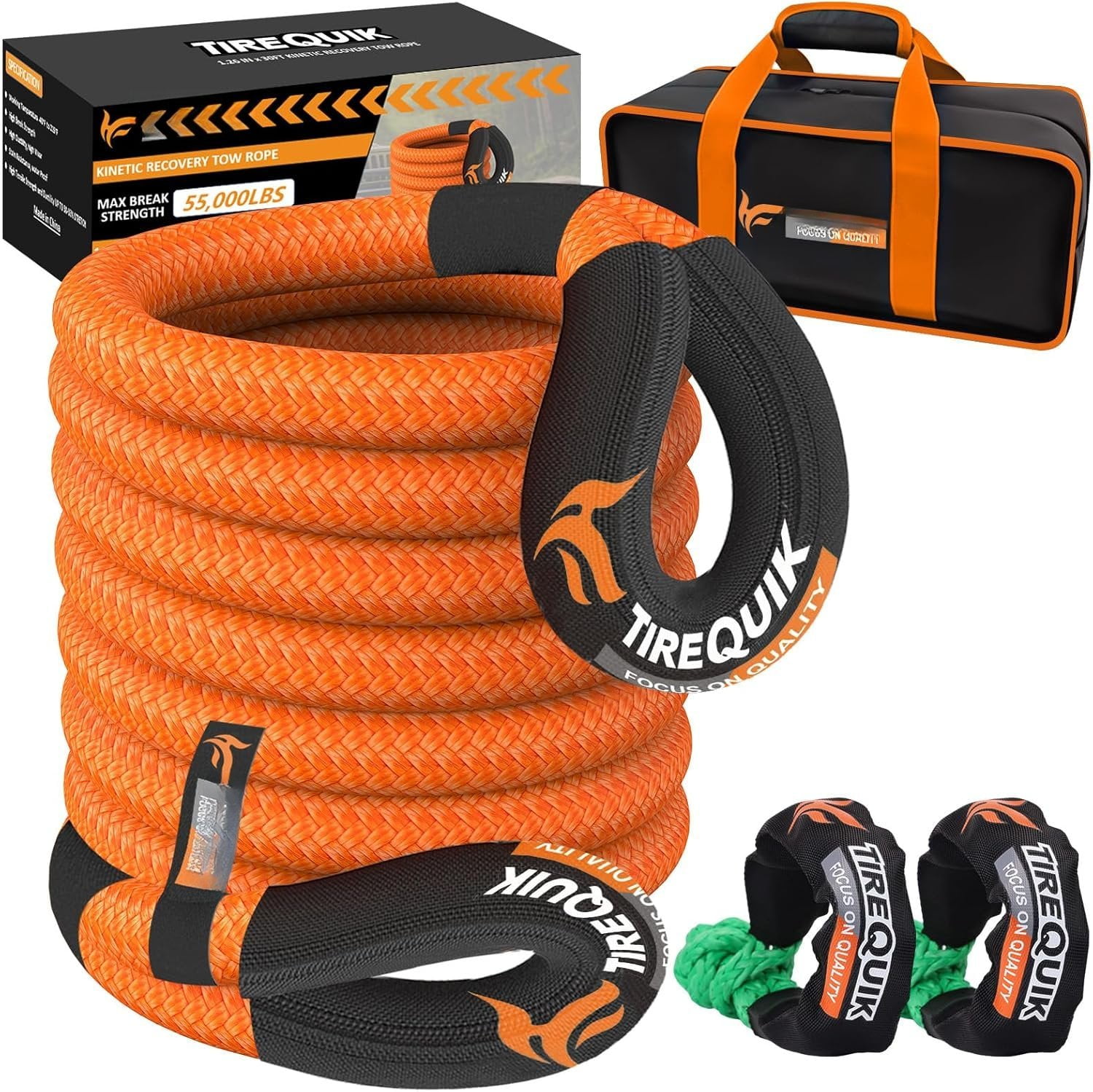 Kinetic Rope 1-1/8"x 30ft 51500lbs Offroad Snatch Strap with 2 Soft ...