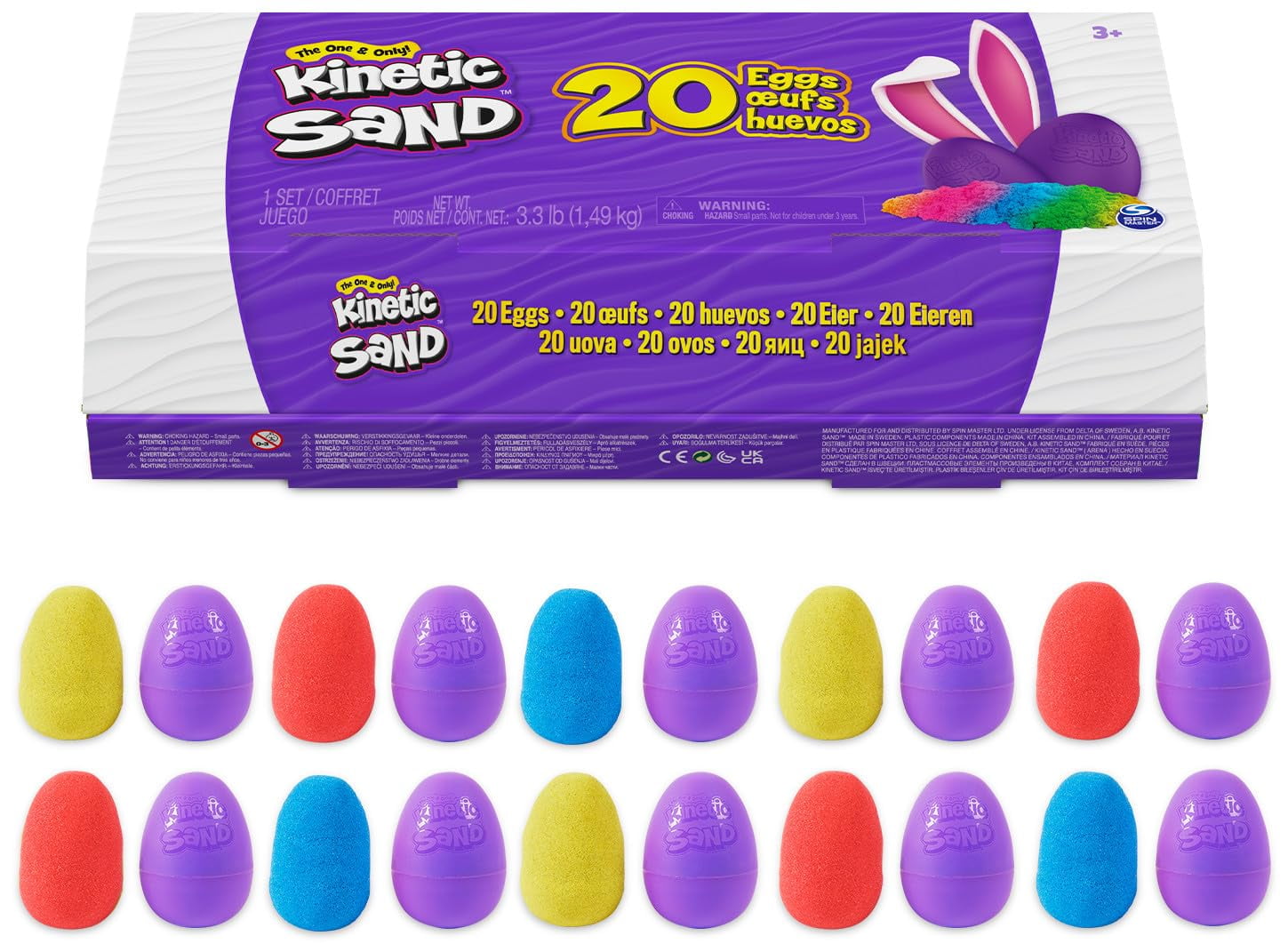 Kinetic Sand, 20-Pack Eggs KEF16 with 3.3lbs Red, Yellow & Blue Play ...