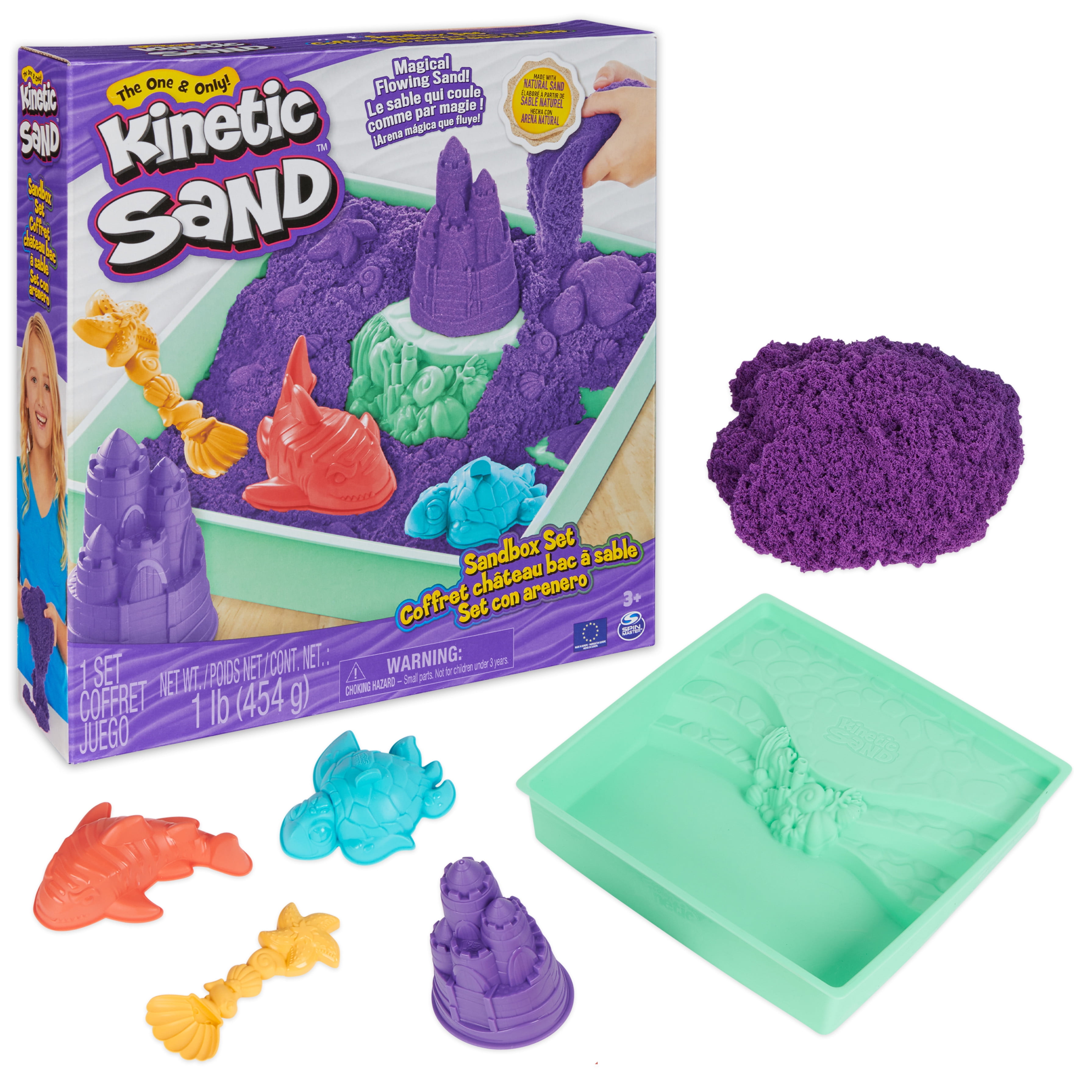 Kinetic Sand Sandbox Kids Playset with Colored Sand, Tools & Indoor ...