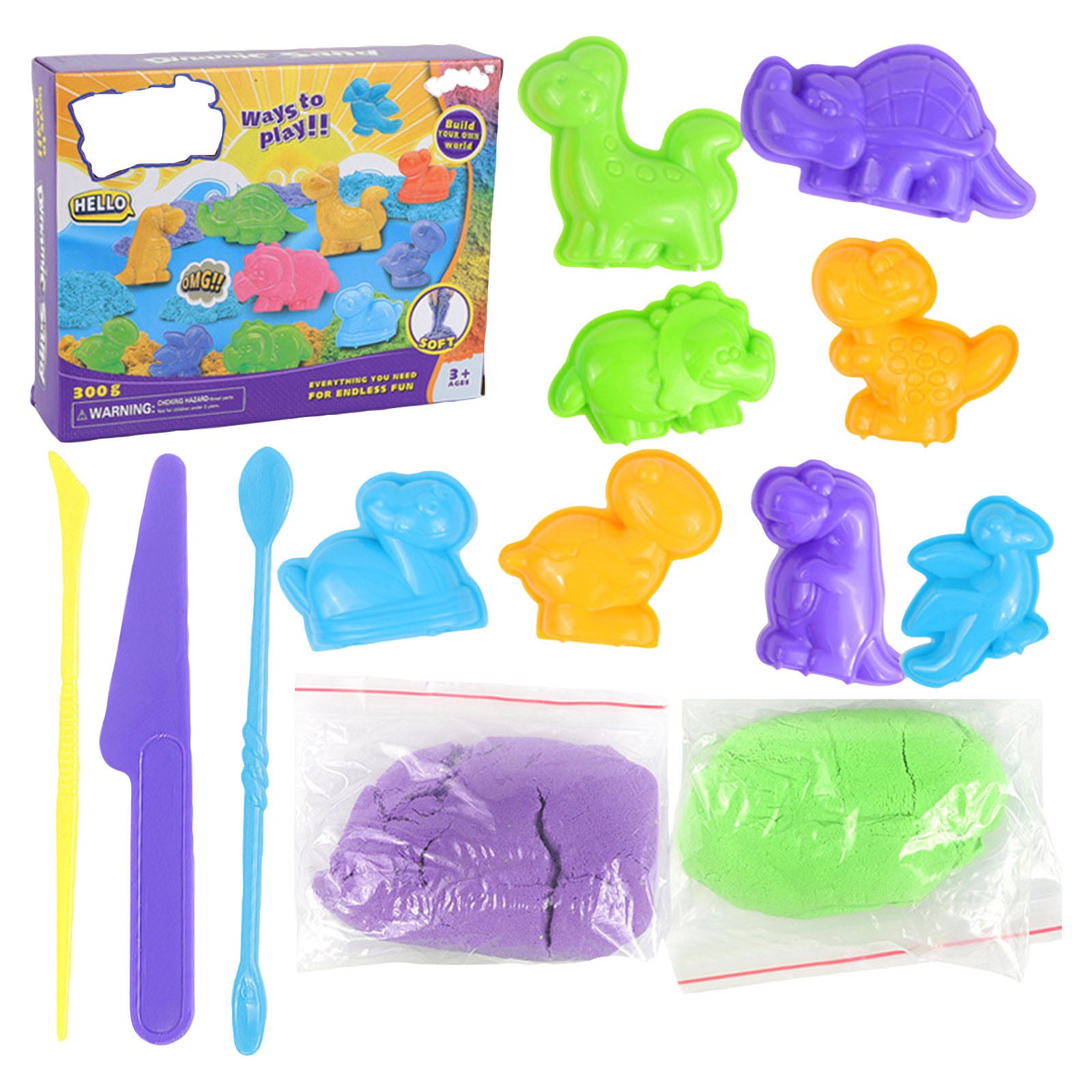 Kinetic Sand, Sandbox Set with 1lb Blue Play Sand, 4 Tools & Molds ...