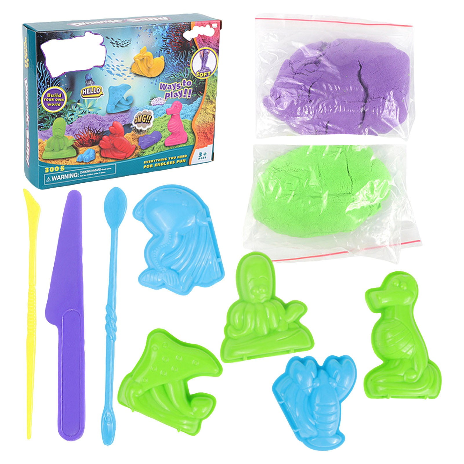 Kinetic Sand, Squish N’ Create Playset with 13.5oz Blue, Yellow & Pink ...