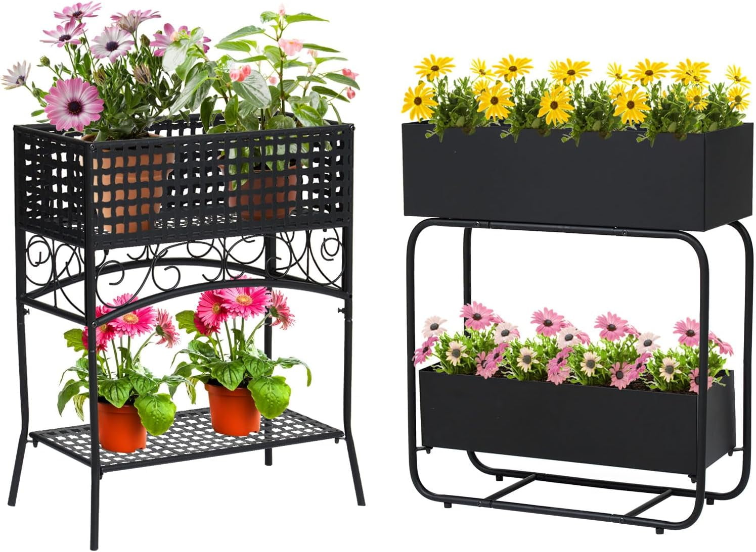 Kinfant 2-Tier Metal Vertical Planter Box with Drain Holes ...