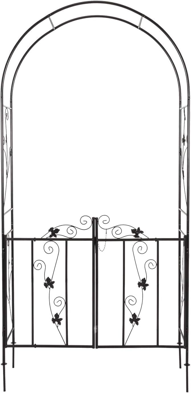 Kinfant Metal Garden Arch Arbor with Gate, Garden Archway for Outside ...
