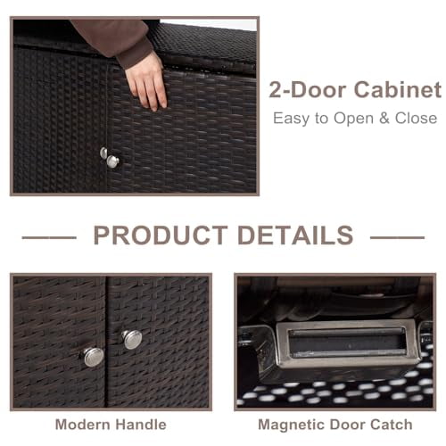 Kinfant Outdoor Wicker Storage Cabinet, Patio Bar Table with Two Doors ...