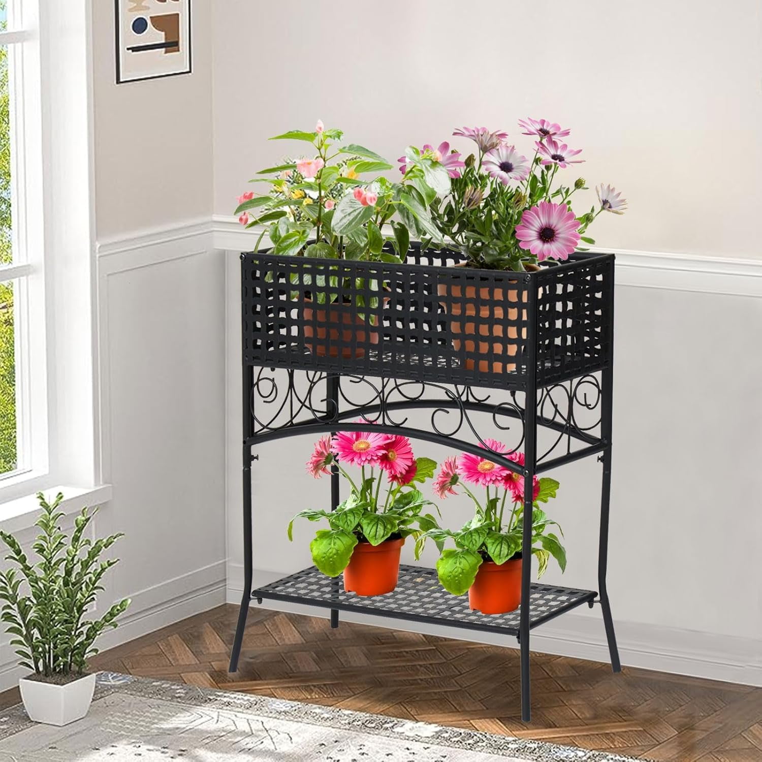 Kinfant Stand Indoor Outdoor, 2 Tier Shelf Heavy Duty Metal Stands ...