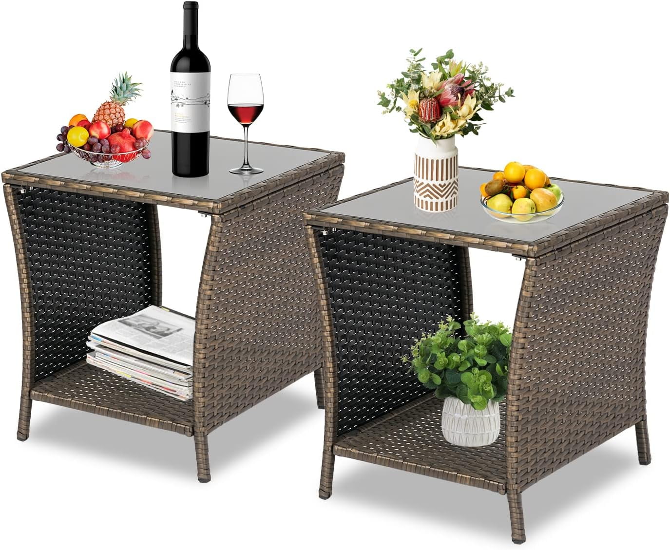 Kinfant Wicker Rattan Coffee Table - Outdoor Side Table Patio Side ...