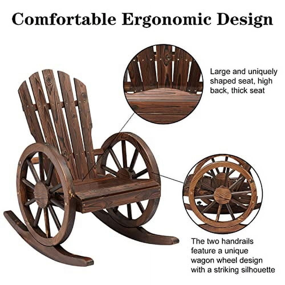 Kinfant Wooden Wagon Chair - Outdoor Rocking Set with Wheel Armrest for ...