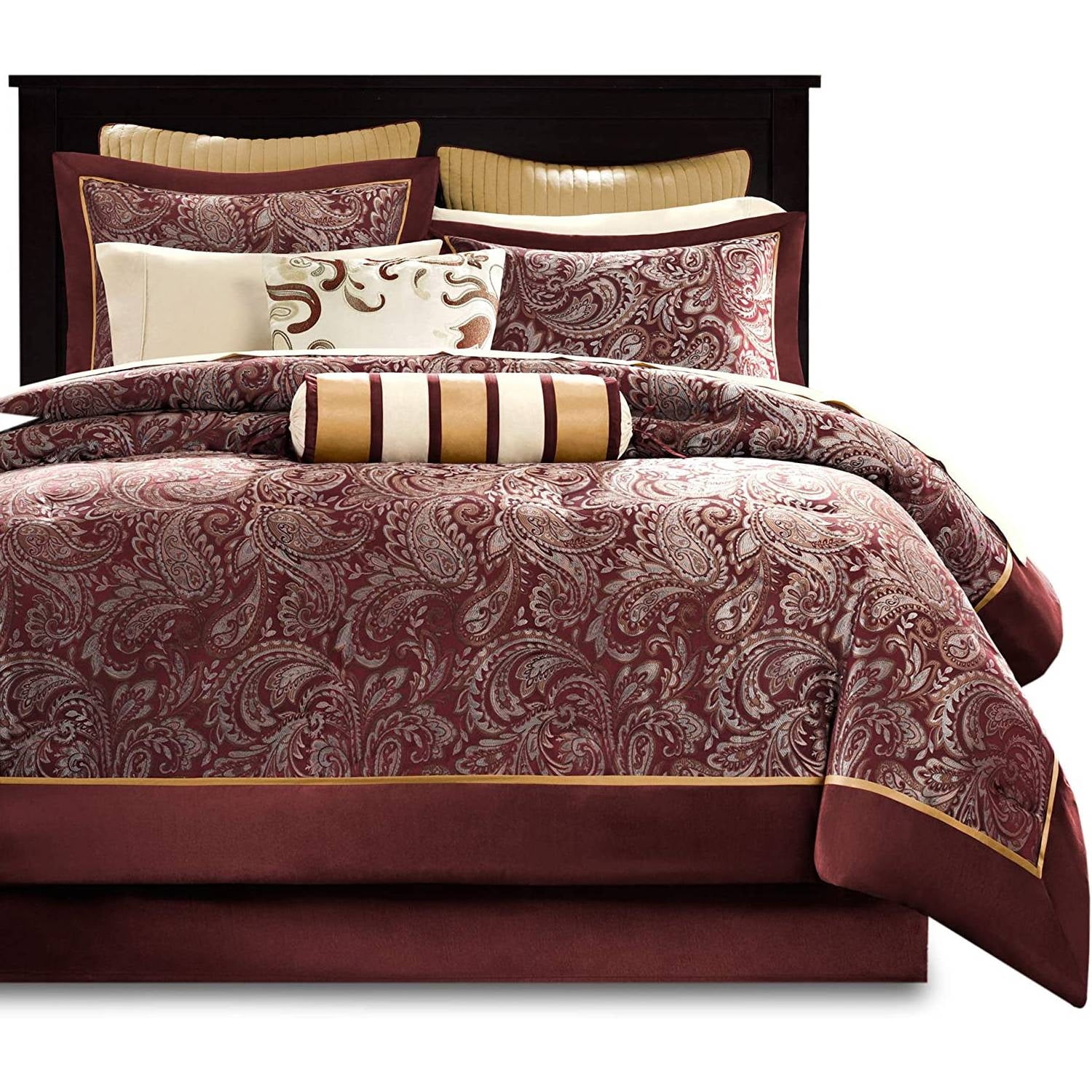 King 12 Piece Cotton Polyester Comforter Set Red Gold Paisley - Walmart.com