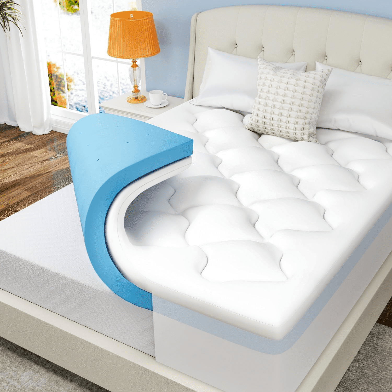 King 4-Inch Double Layer Memory Foam Mattress, 2-Inch Cooling Gel ...