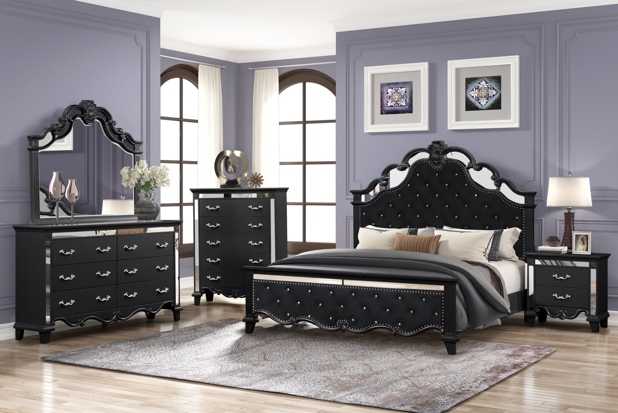 King 4 Pc Tufted Upholstery Bedroom set made with Wood in Black ...