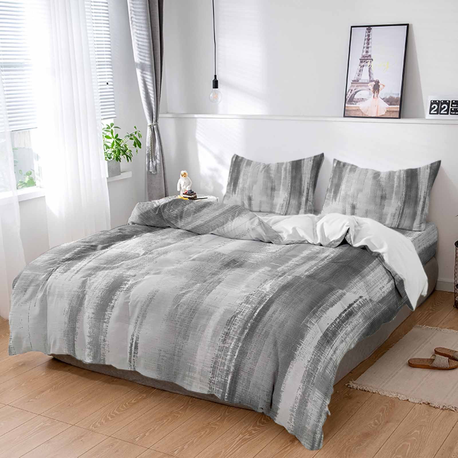 King 4 Piece Bedding Set Modern Grey Oil Painting Soft Breathable Duvet ...