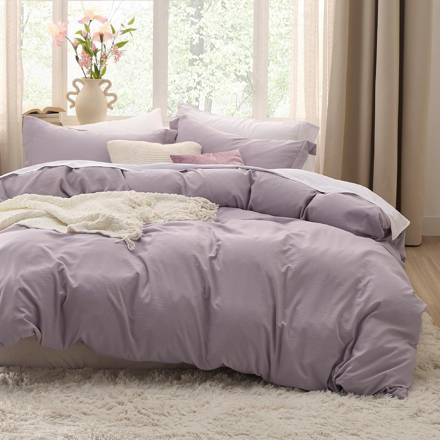 King 4 Piece Duvet Cover Set with Fitted Sheet Prewashed Microfiber ...