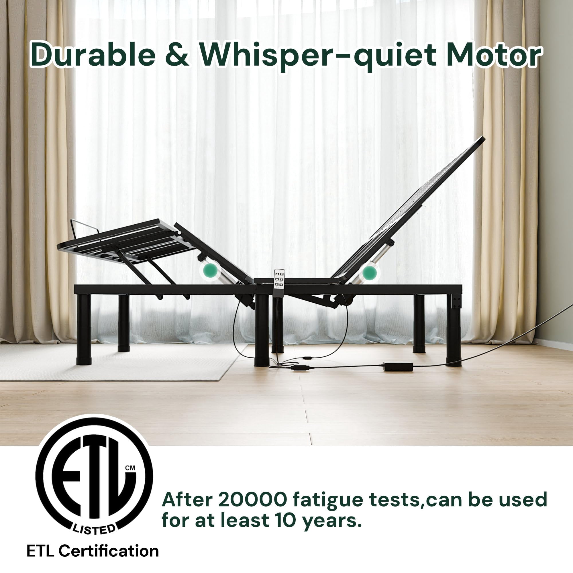King Adjustable Bed Base with Wired Remote Control, Independent Head ...