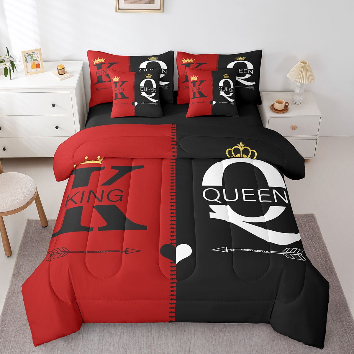 King And Queen Crown King Comforter Set 7 Piece Black Red Mr Mrs ...
