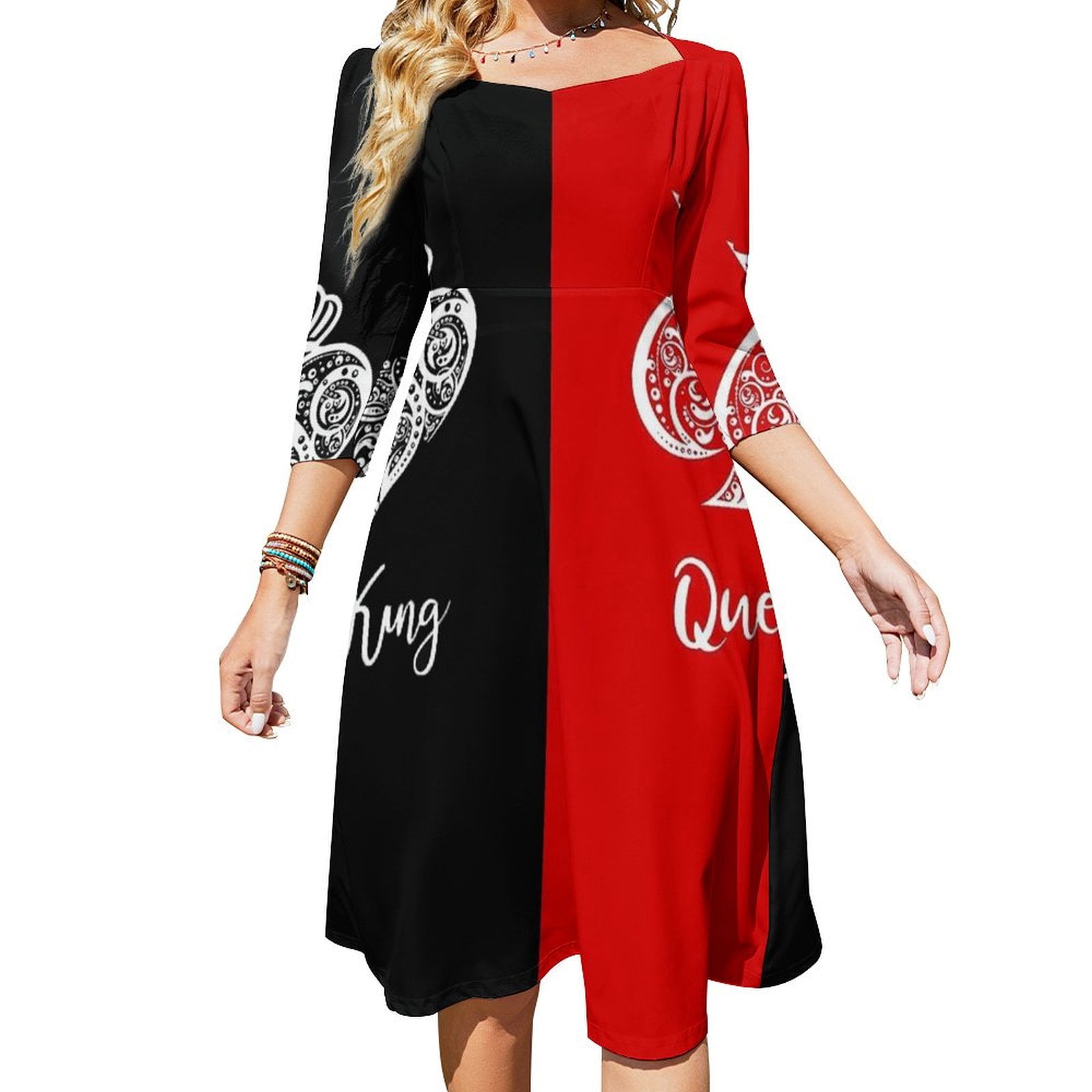 King And Queen Sweetheart Knot Flared Dress Fashion Design Large Size ...