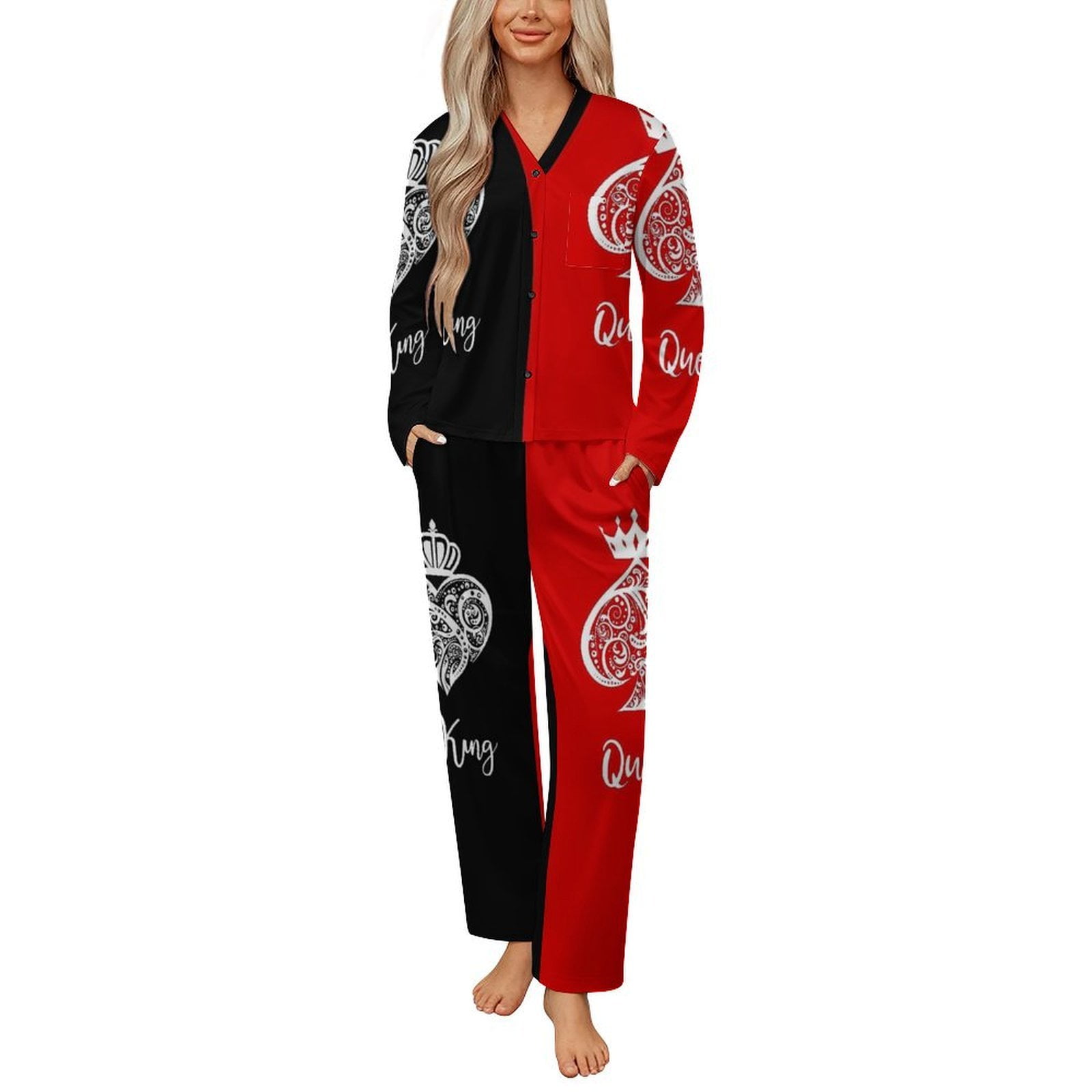 King And Queen Womens Pyjamas Set Button Up Pyjamas Womens with Long ...