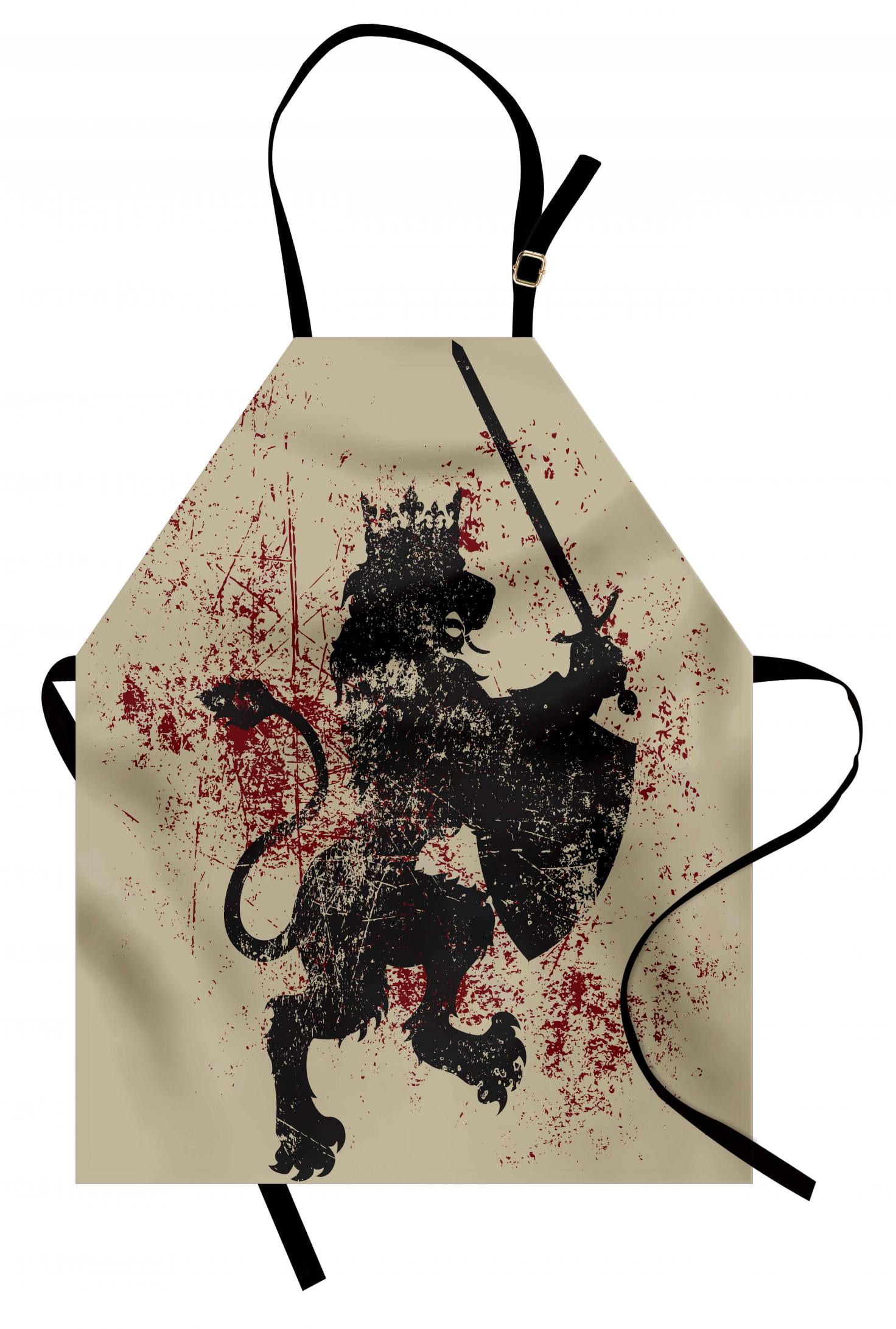 King Apron Fantasy Lion Symbol of Courage with Armor and Shield on ...
