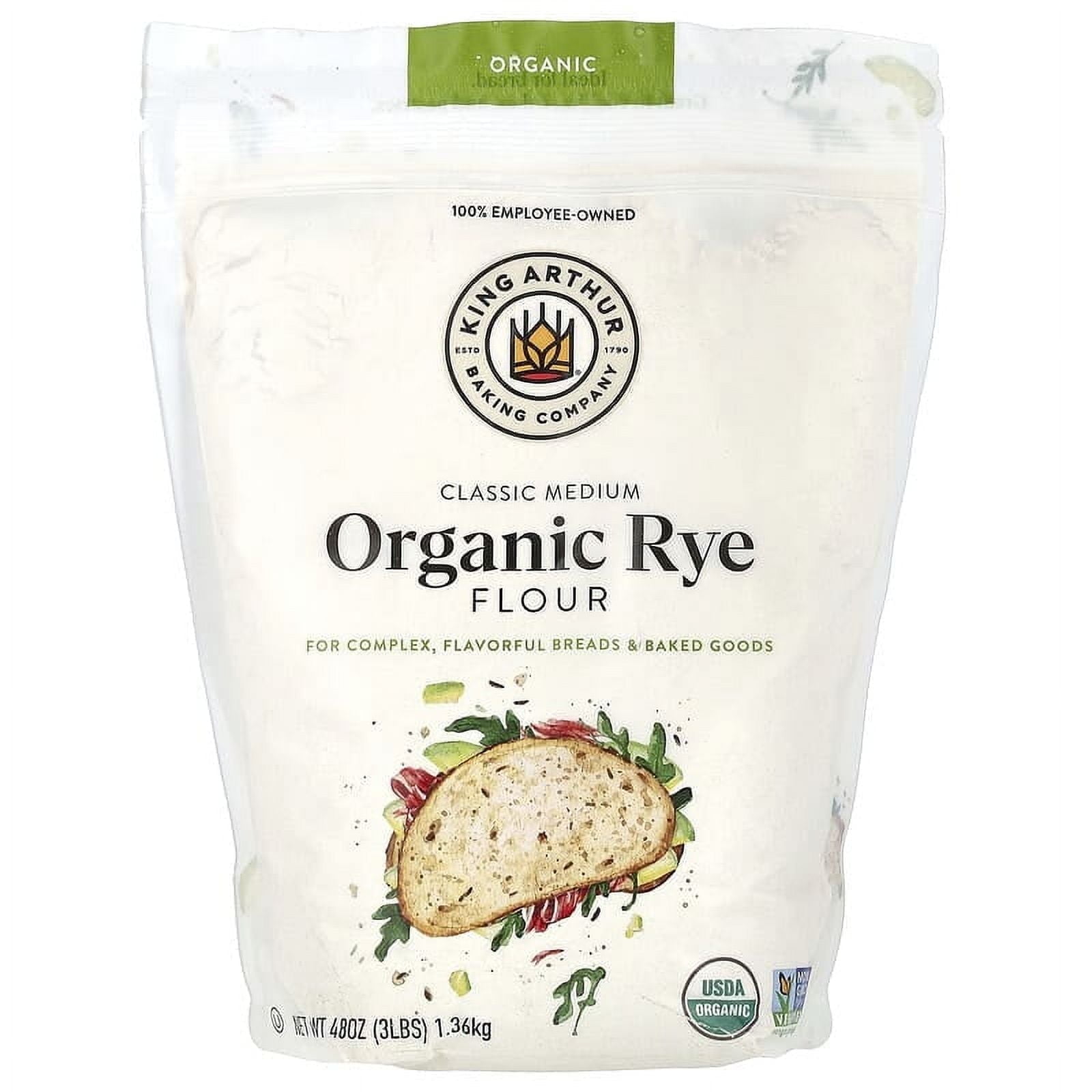 King Arthur Baking Company, Organic, Classic Medium Rye Flour, 3 lbs (1 ...