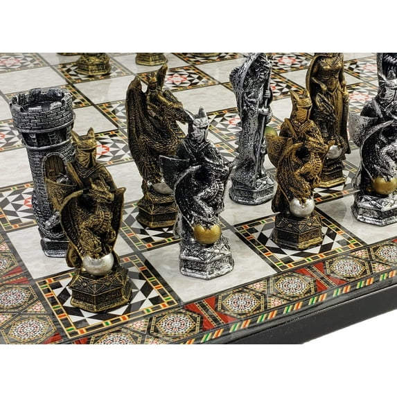 King Arthur Medieval Times Chess Set with 32 Pieces, Knights Dragon ...