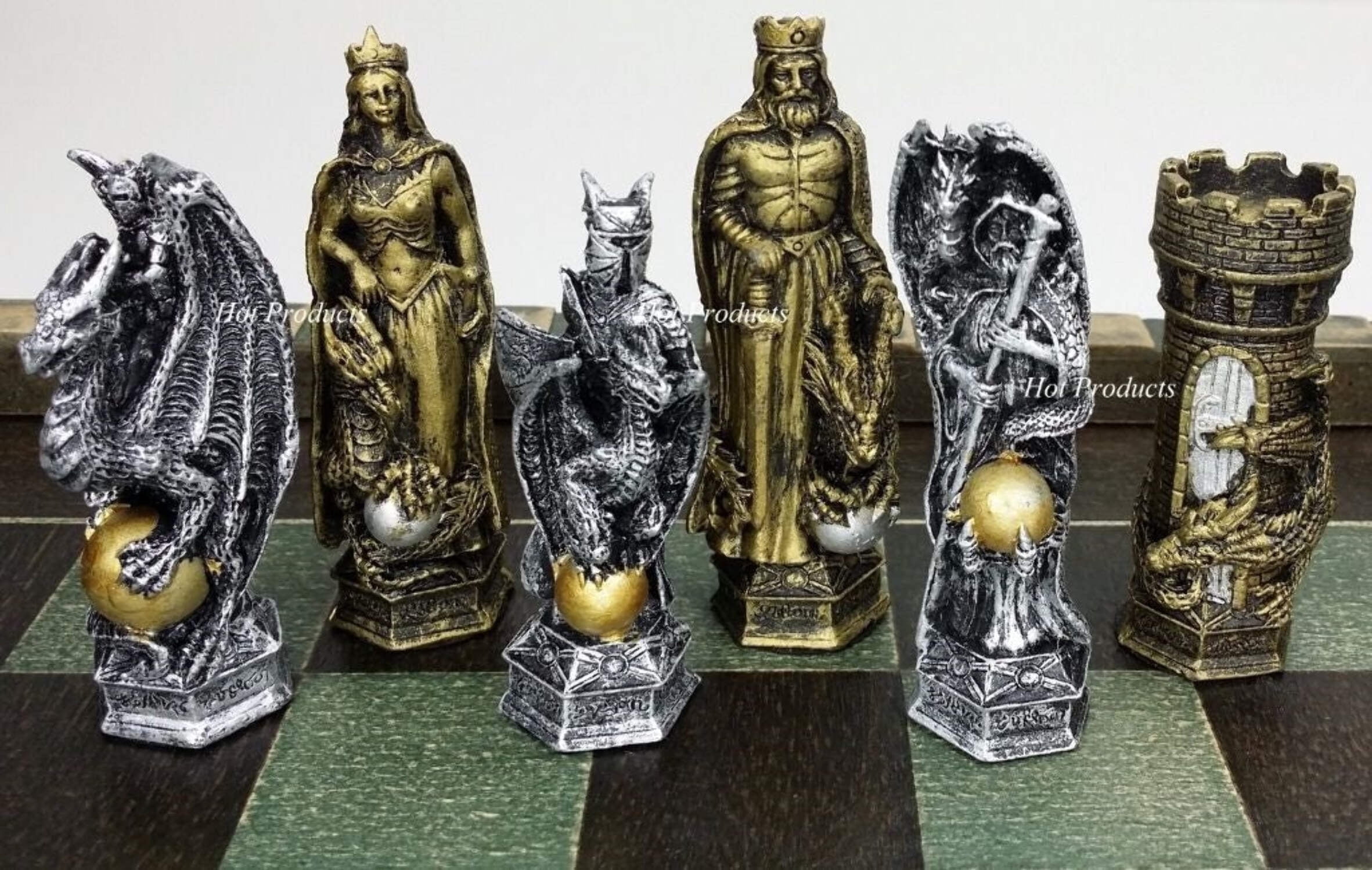 King Arthur Knights W/ Dragon Fantasy Medieval Times Chess Men Set - NO ...