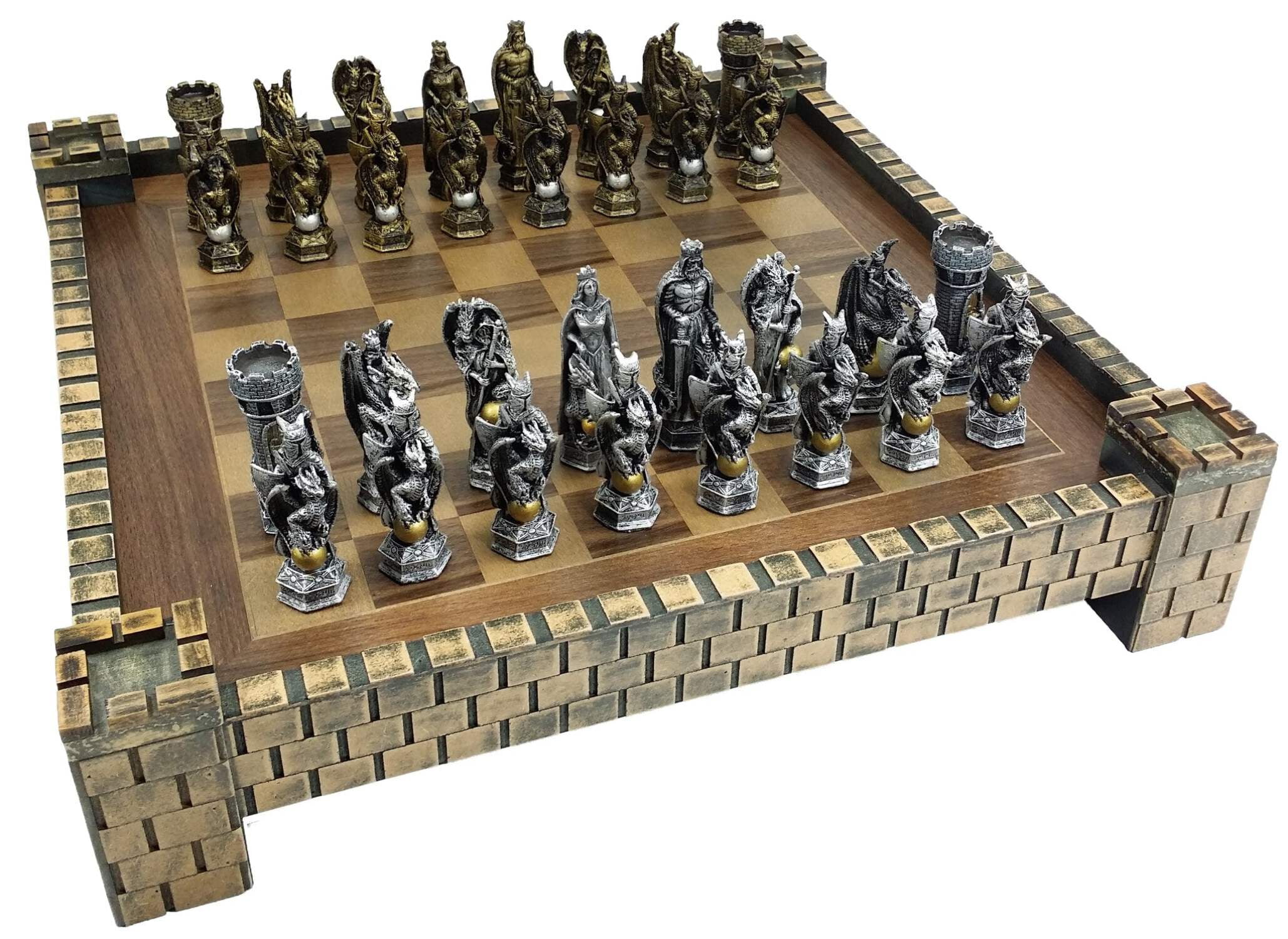 King Arthur Knights W/ Dragon Fantasy Medieval Times Chess Set 17 ...