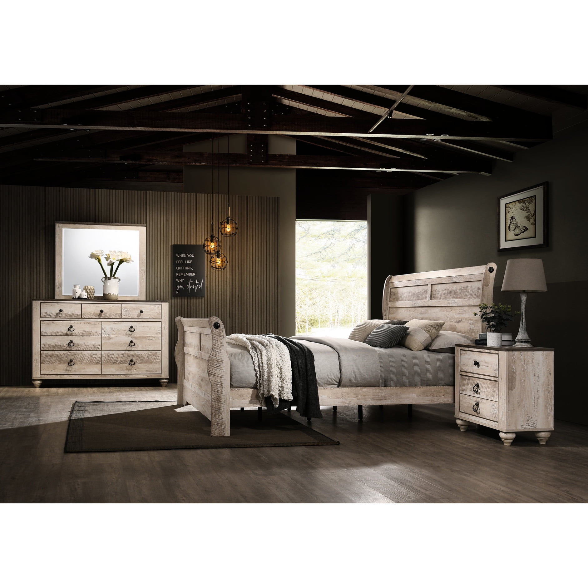 King Bed Bedroom Set | Modern Bedroom Arrangement | White - Washed ...