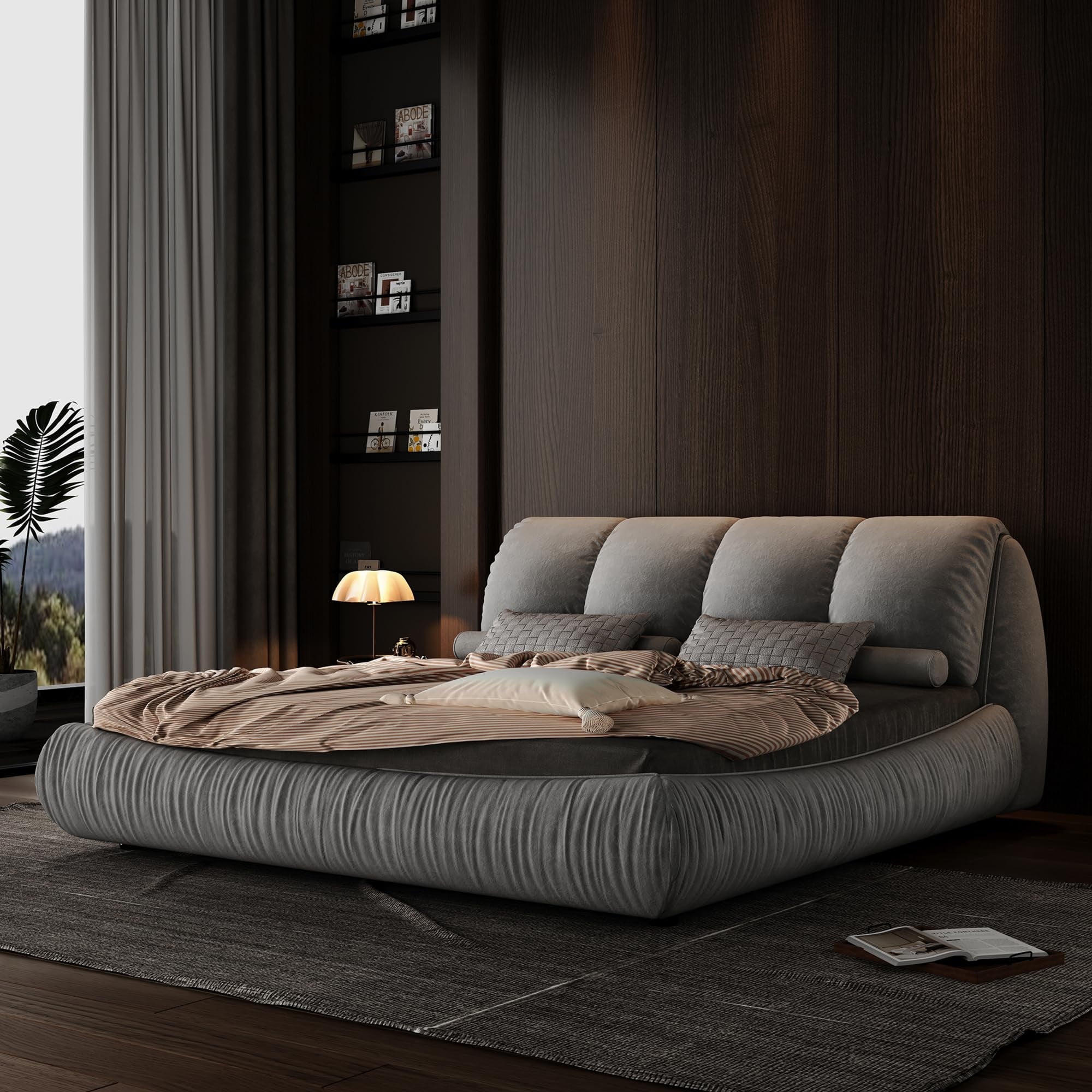 King Bed Frame And Headboard,Upholstered Platform Bed With Oversized ...