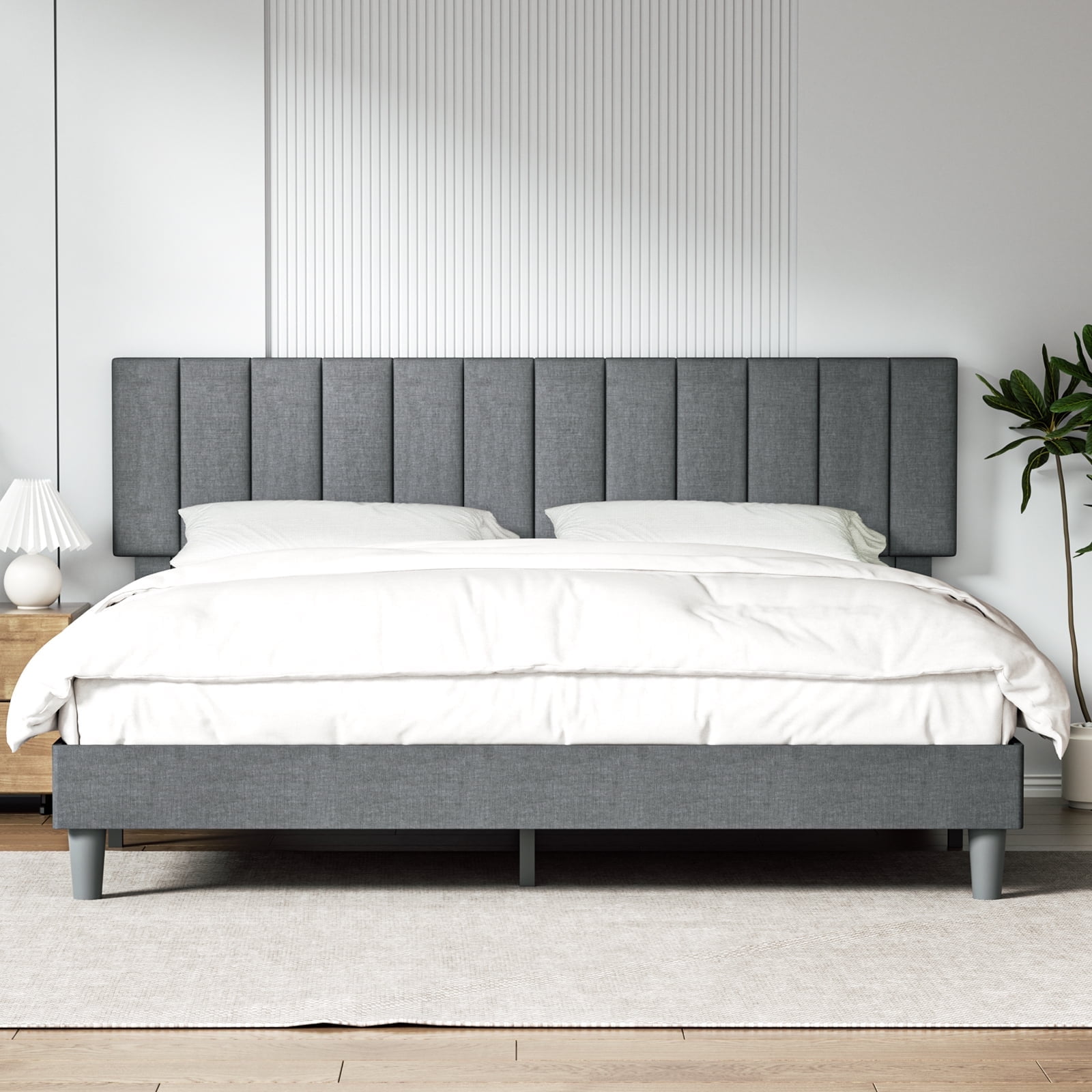 Babyqueen King Bed Frame Upholstered Platform Bed with Adjustable ...