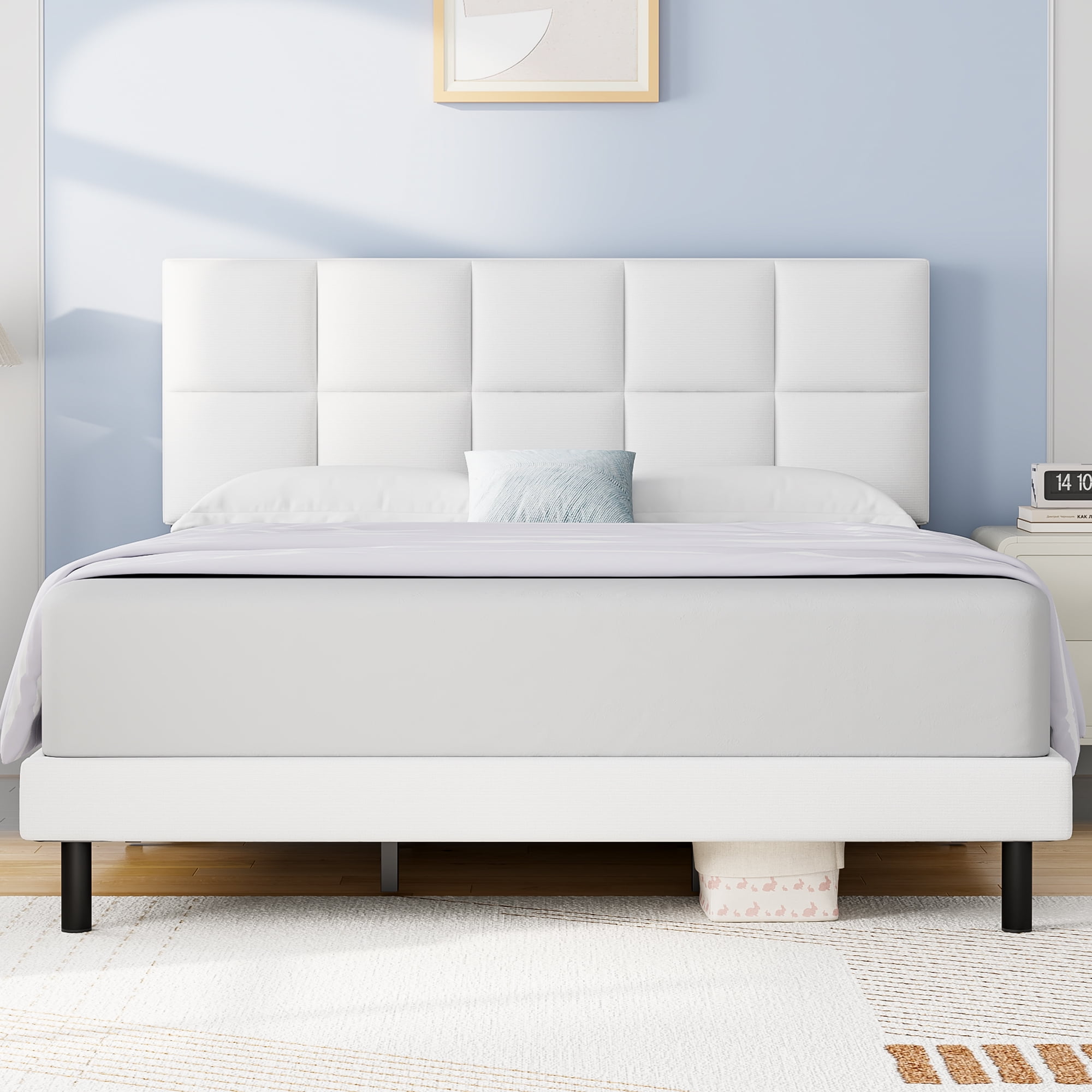 HAIIDE Upholstered King Size Wood Bed Frame with Fabric Headboard ...