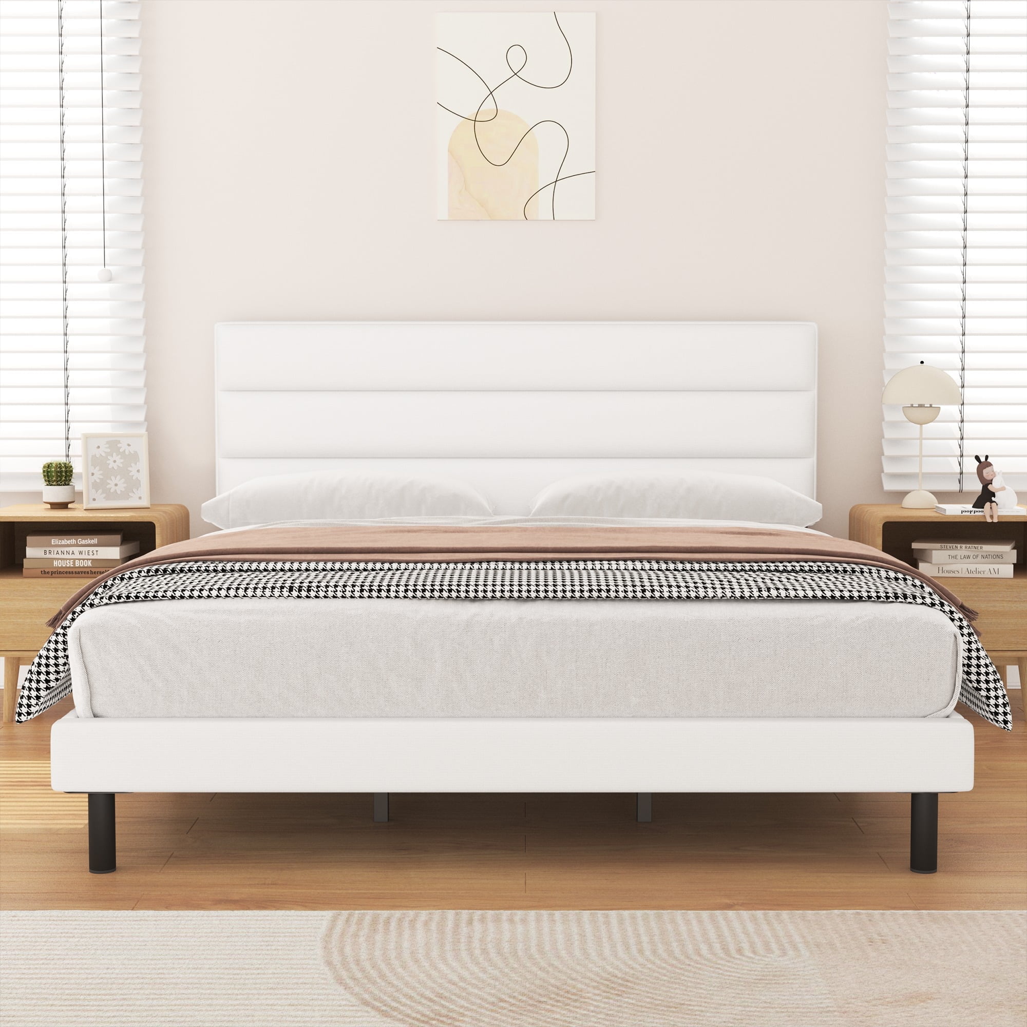 King Bed Frame, HAIIDE King Size Platform Bed with Wingback Fabric ...