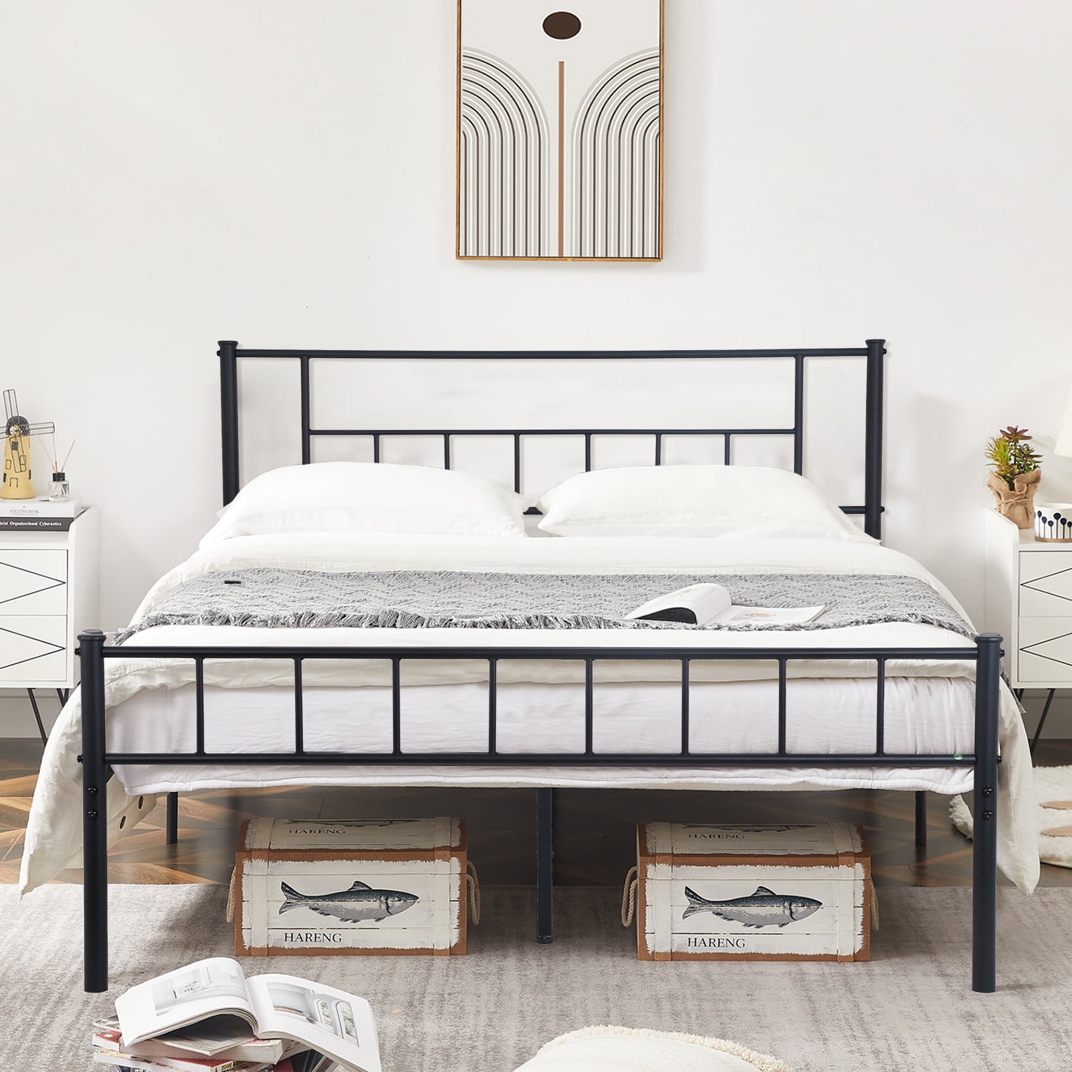 King Bed Frame with Headboard, Heavy Duty Metal Platform Bed Frame King ...