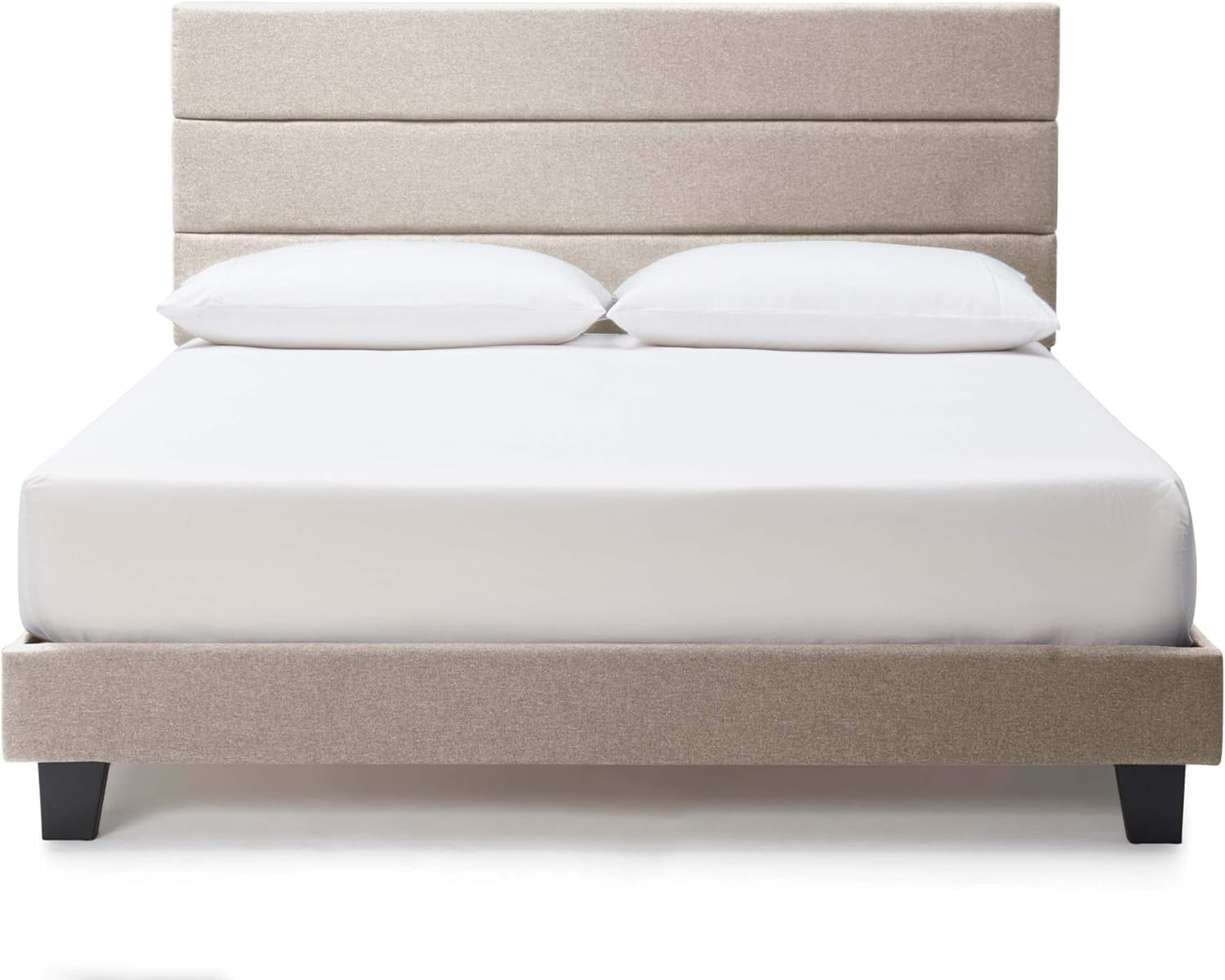 King Bed Frame and Headboard – Linen Horizontal Channel Upholstered ...