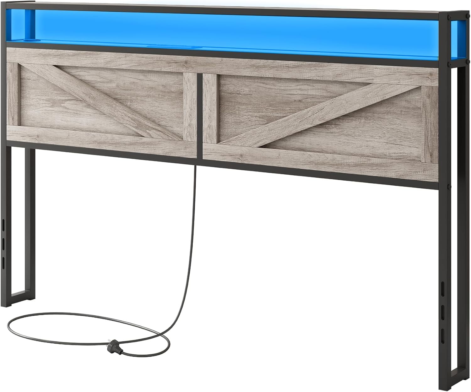 King Bed Frame Headboard, Platform Bed with Storage & LED Light ...