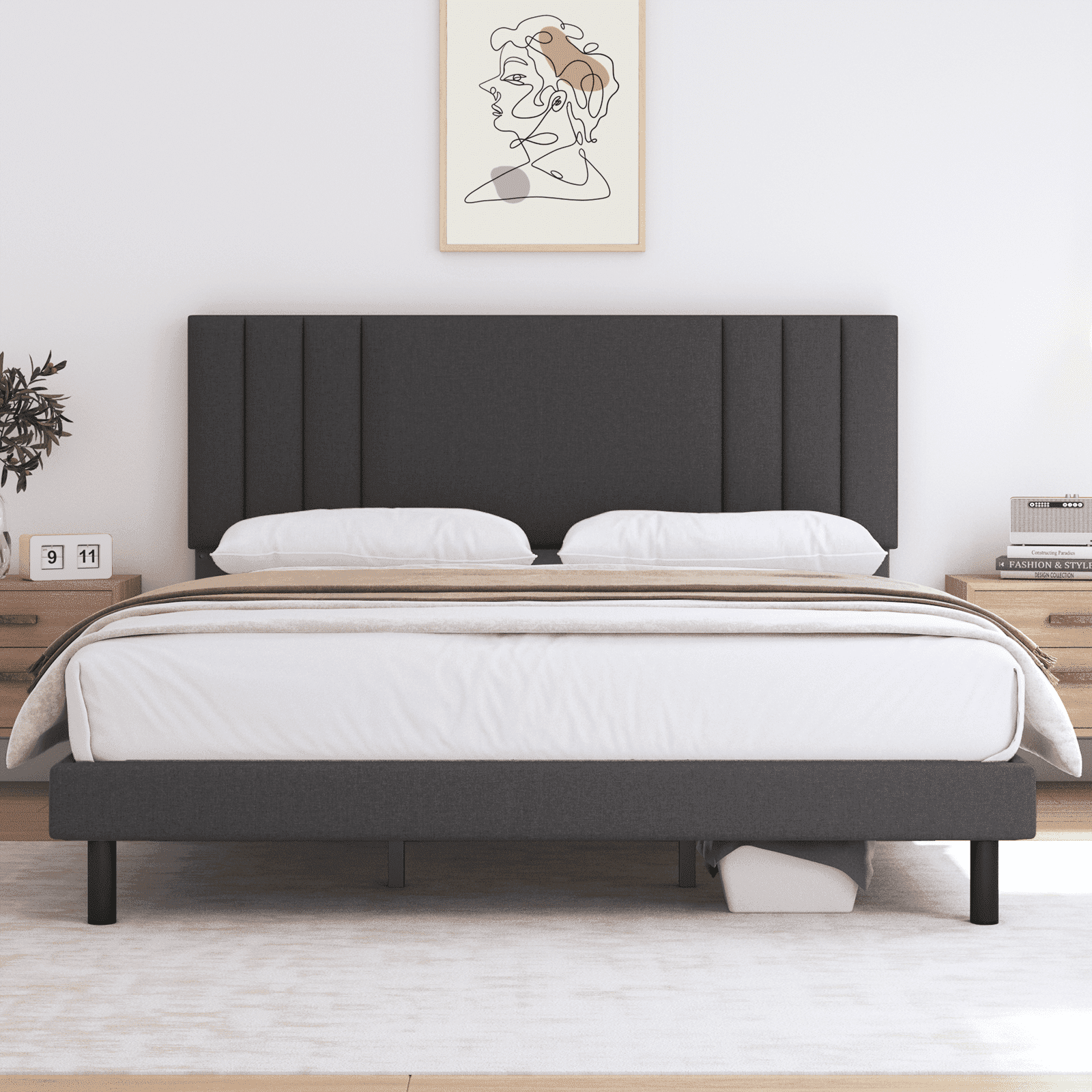 King Size Bed Frame, Lecuneey King Platform Bed Frames with Fabric ...