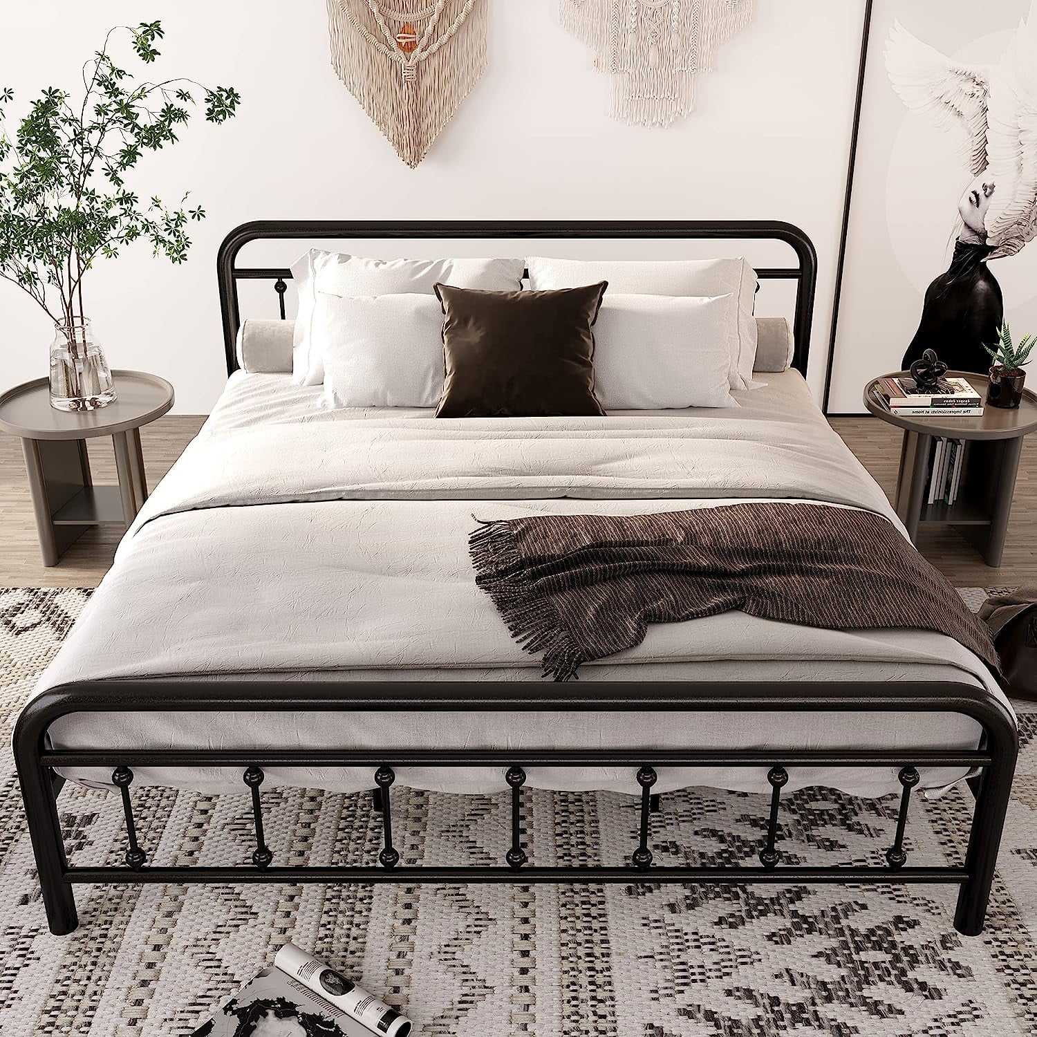King Bed Frame Metal Platform Bed Frame King with Headboard and Strong ...
