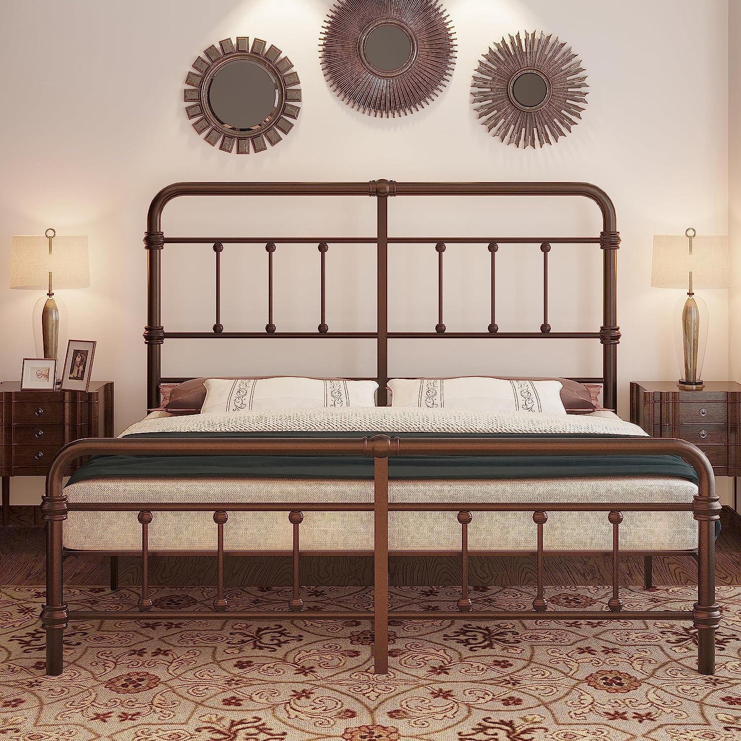 King-Bed-Frame-Vintage-Farmhouse 49 inch Tall-headboard-Iron - Platform ...