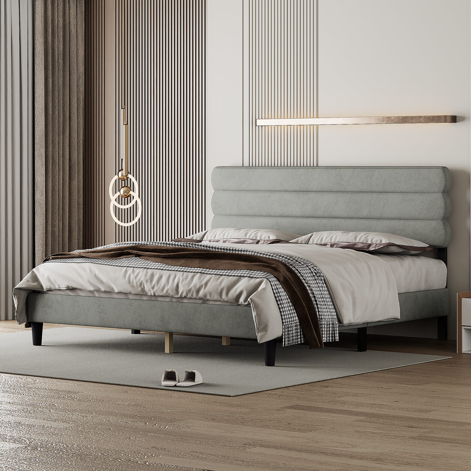 King Bed Frame with Headboard,Sturdy Platform Bed with Wooden Slats ...