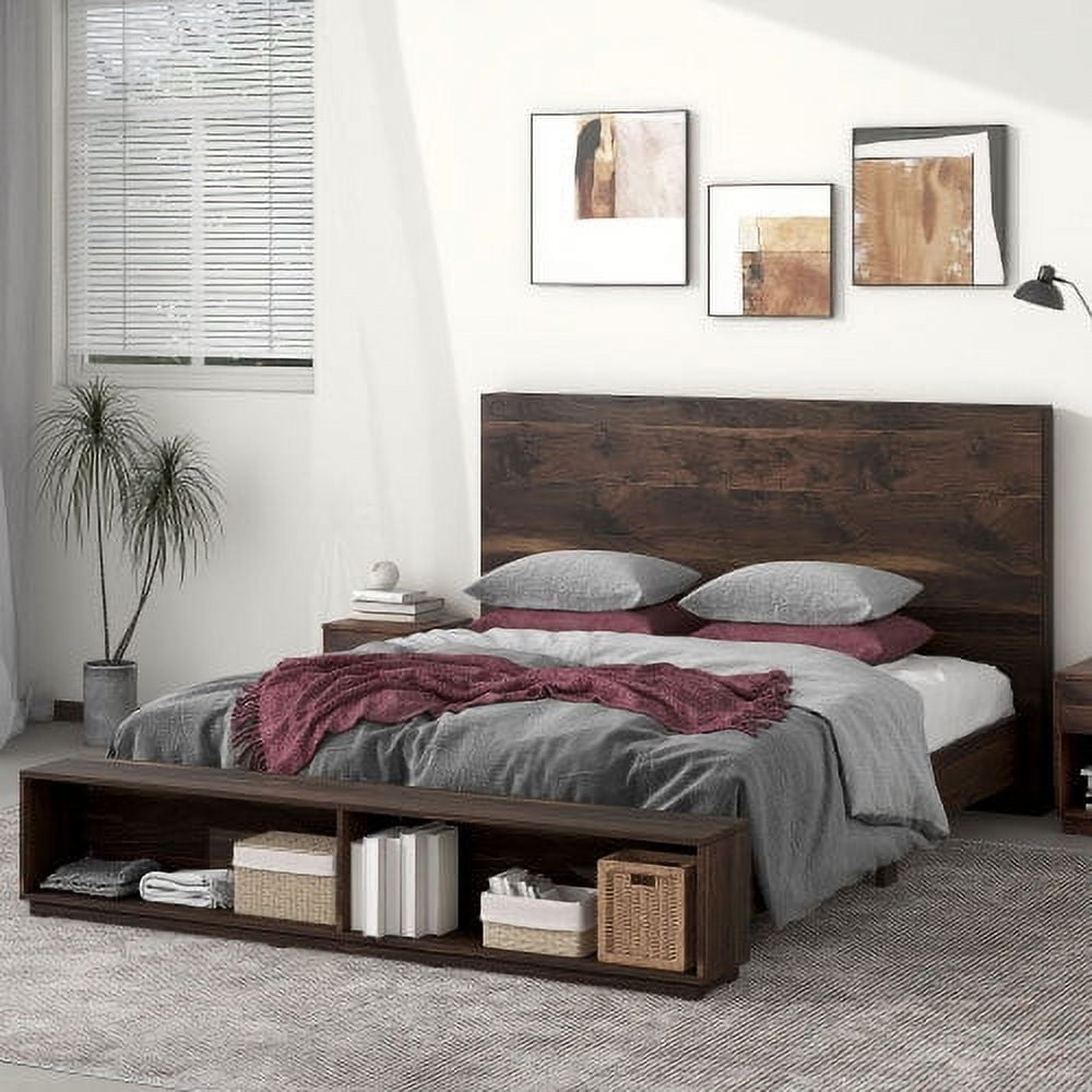 King Bed Frame with Storage Bench, King Platform Bed Frame, Double ...