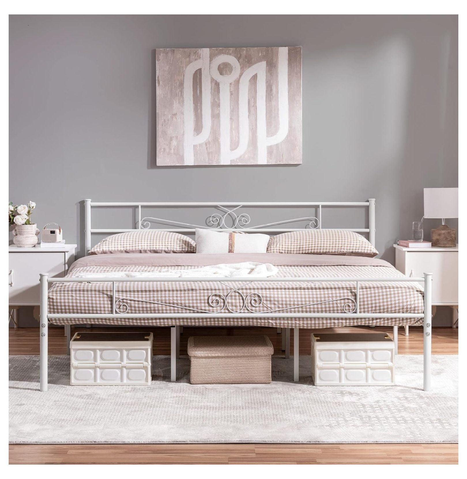 King Bed Frames Metal Platform Bed with Headboard and Footboard No Box ...