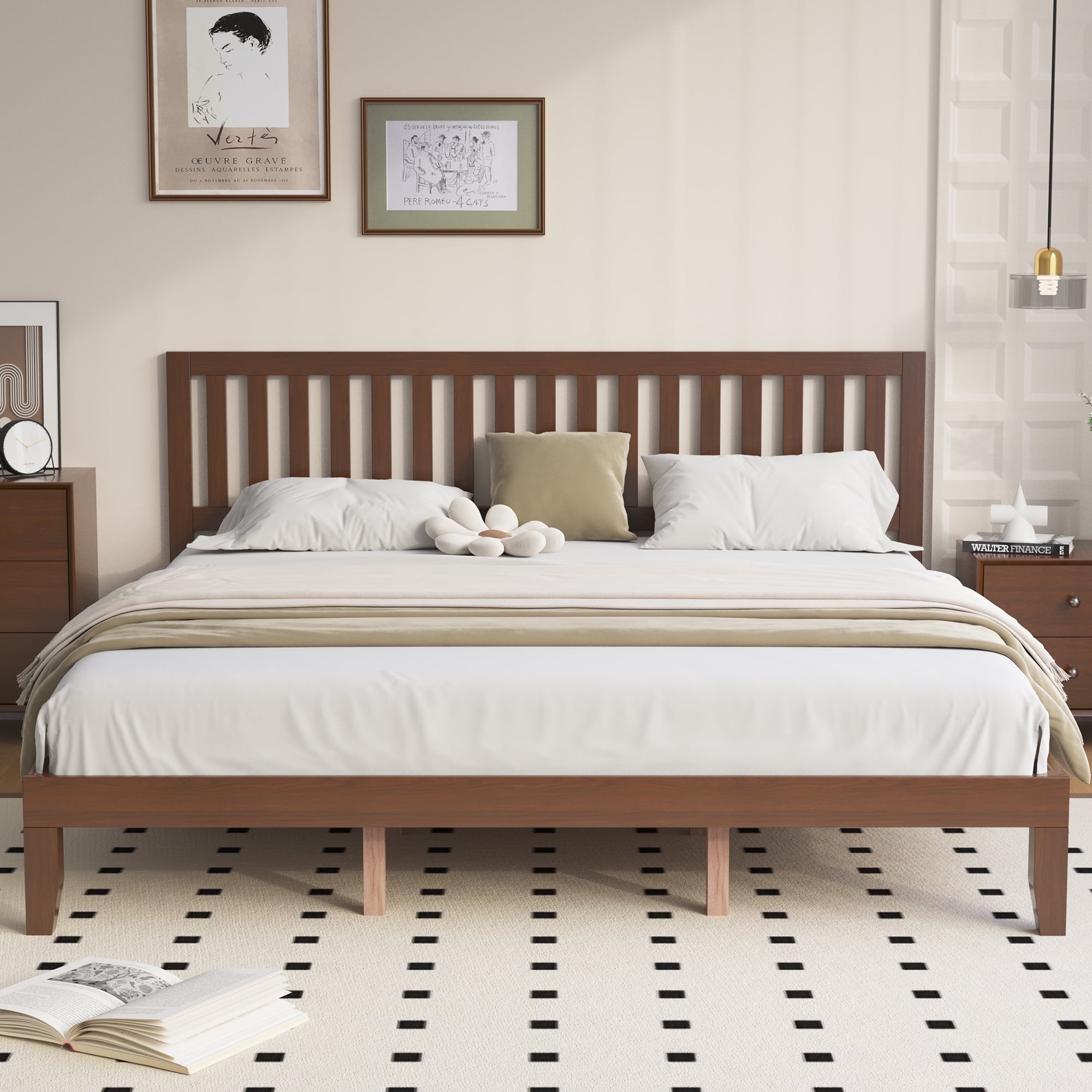 King Bed Frames, Telino Wood Platforms Bed Frame with Wooden Slats ...