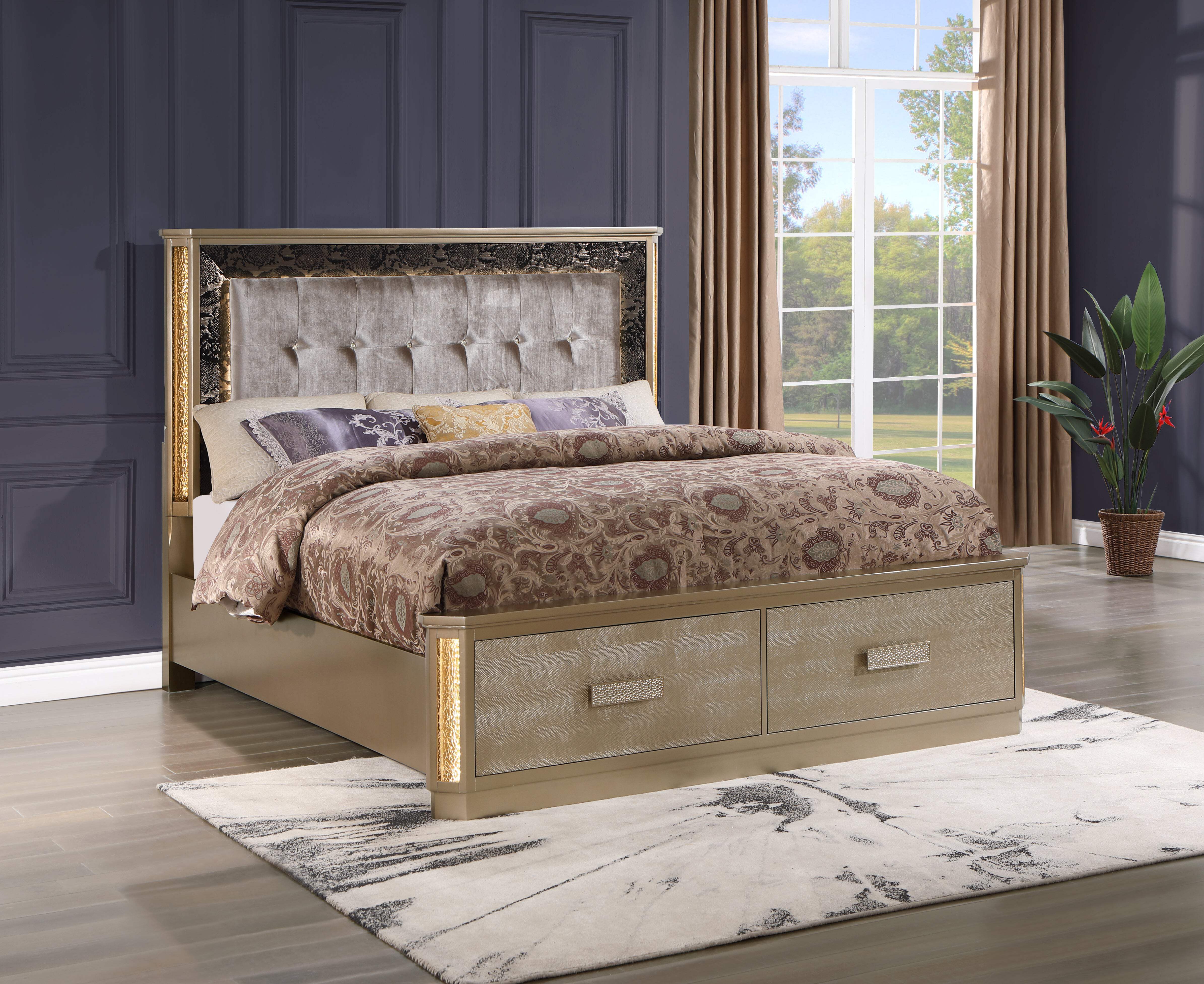 King Bed Made With Wood In Gold Box Spring Not Required King Gold Wood ...
