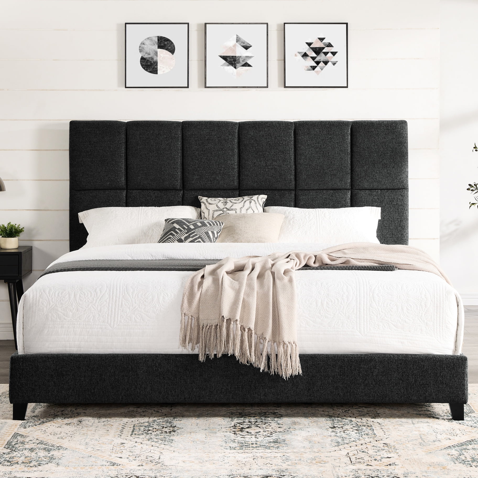 King Bed - Padded Upholstered Headboard - Guest Bedroom / Easy Delivery ...