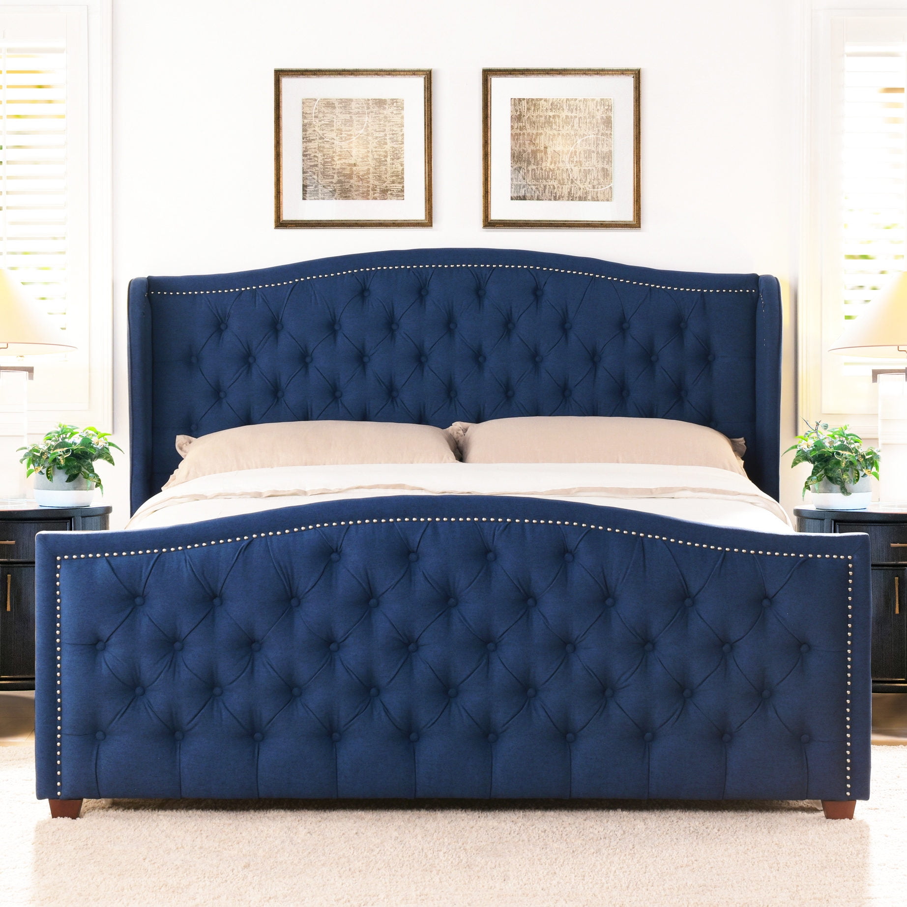 King Bed Set Upholstered in Polyester for a Luxurious Bedroom Look ...